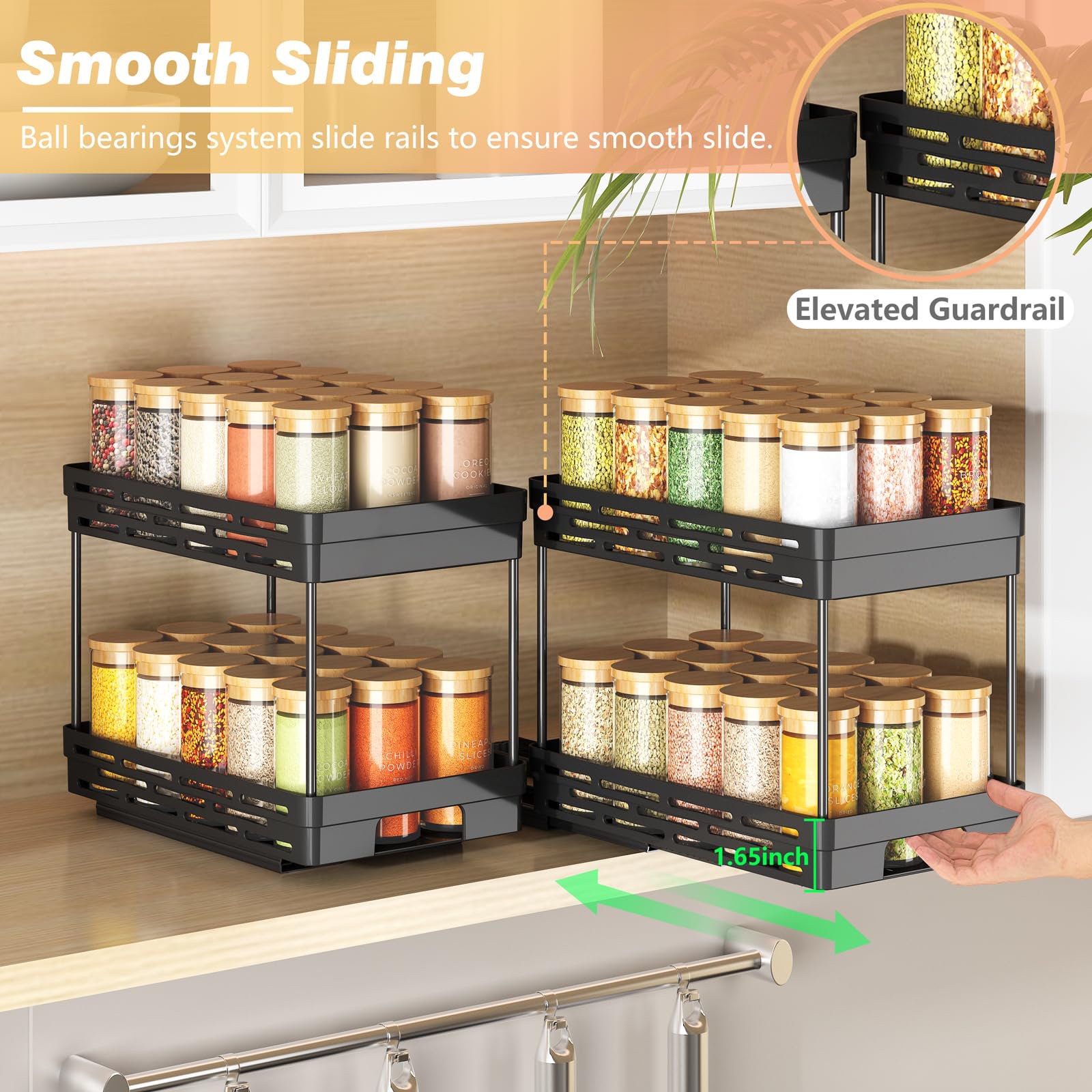 Prep & Savour Pull Out Spice Rack Organizer for Cabinet, 2 Pack Widen ...