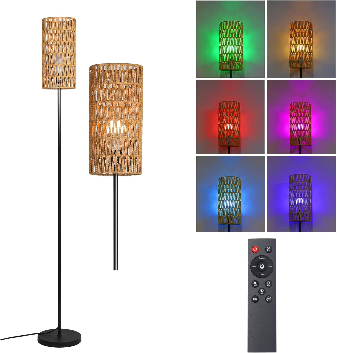 Bay Isle Home™ Farmhouse Rattan Floor Lamp With RGB LED Bulb, Remote ...