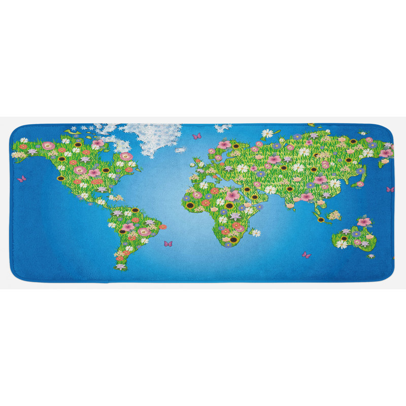 East Urban Home World Map Kitchen Mat | Wayfair