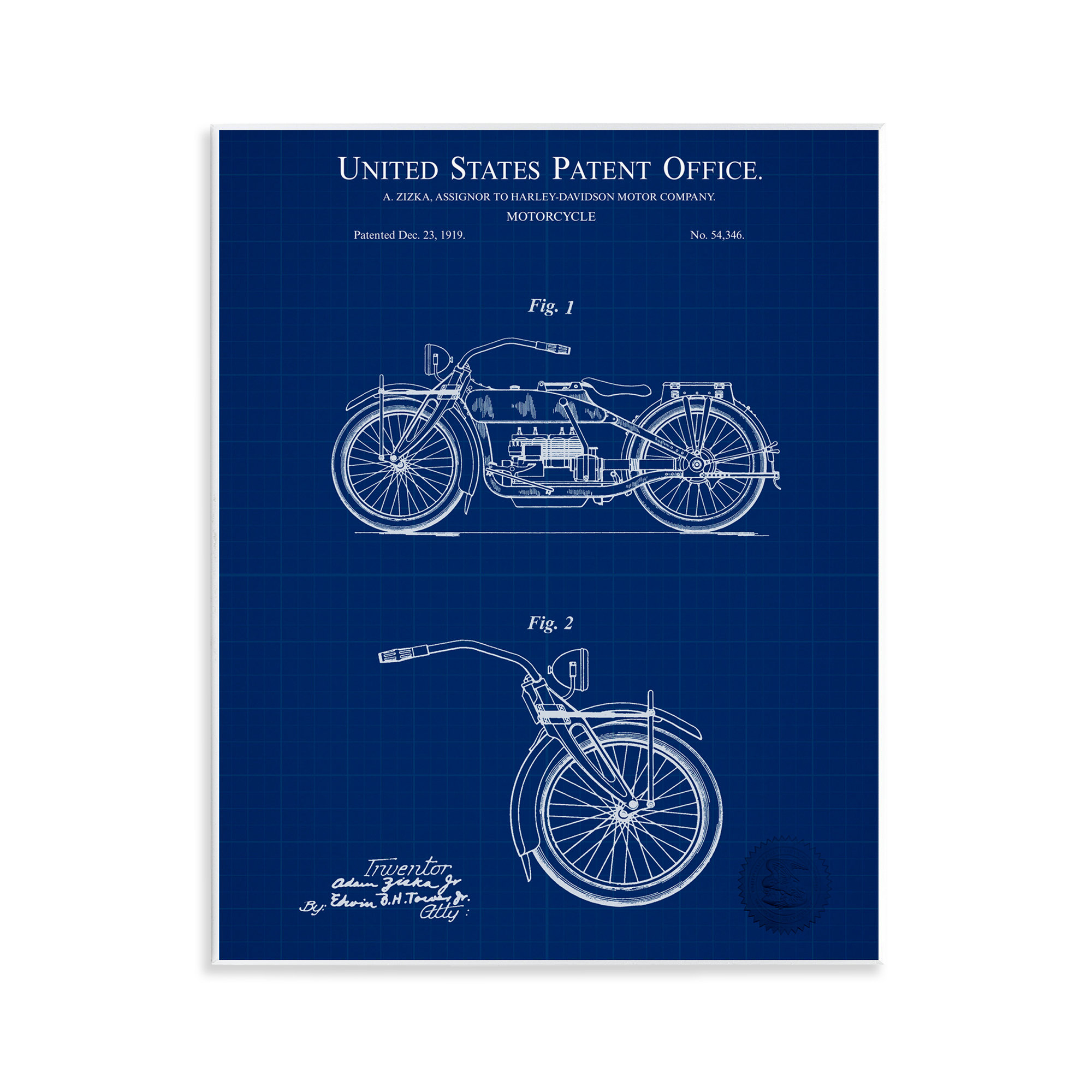 17 Stories Detailed Motorcycle Blueprint Wall Plaque Art by Karl Hronek ...