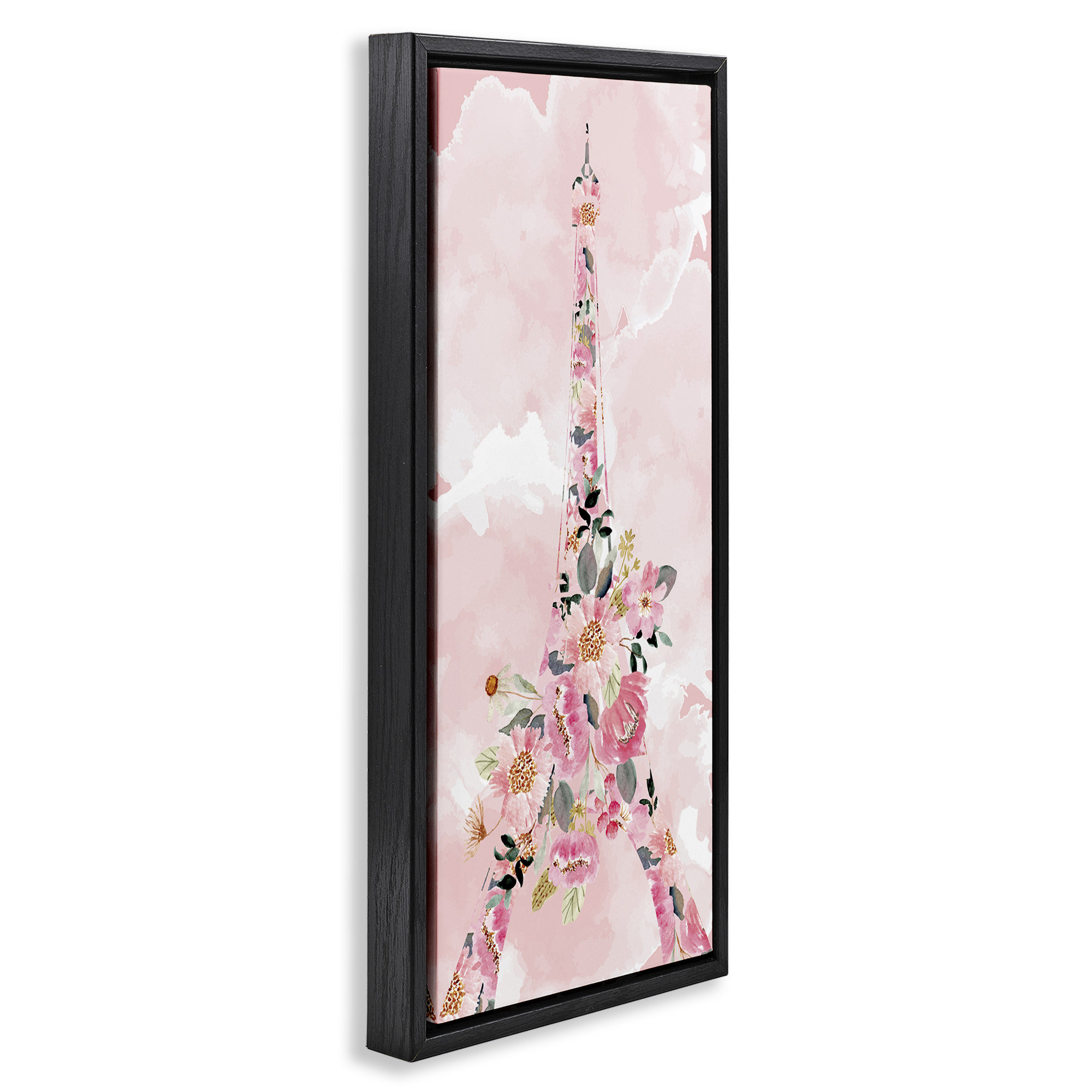 Winston Porter Floral Pattern Eiffel Tower Grain Framed Floater Canvas ...