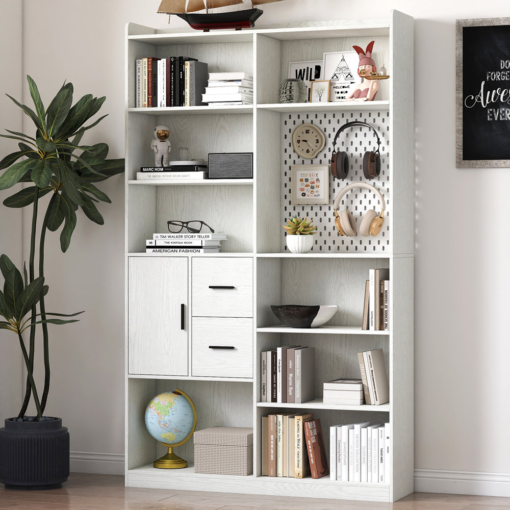 Ivy Bronx Spacious 79-Inch Tall Bookcase with 9 Shelves and 3 Drawers ...
