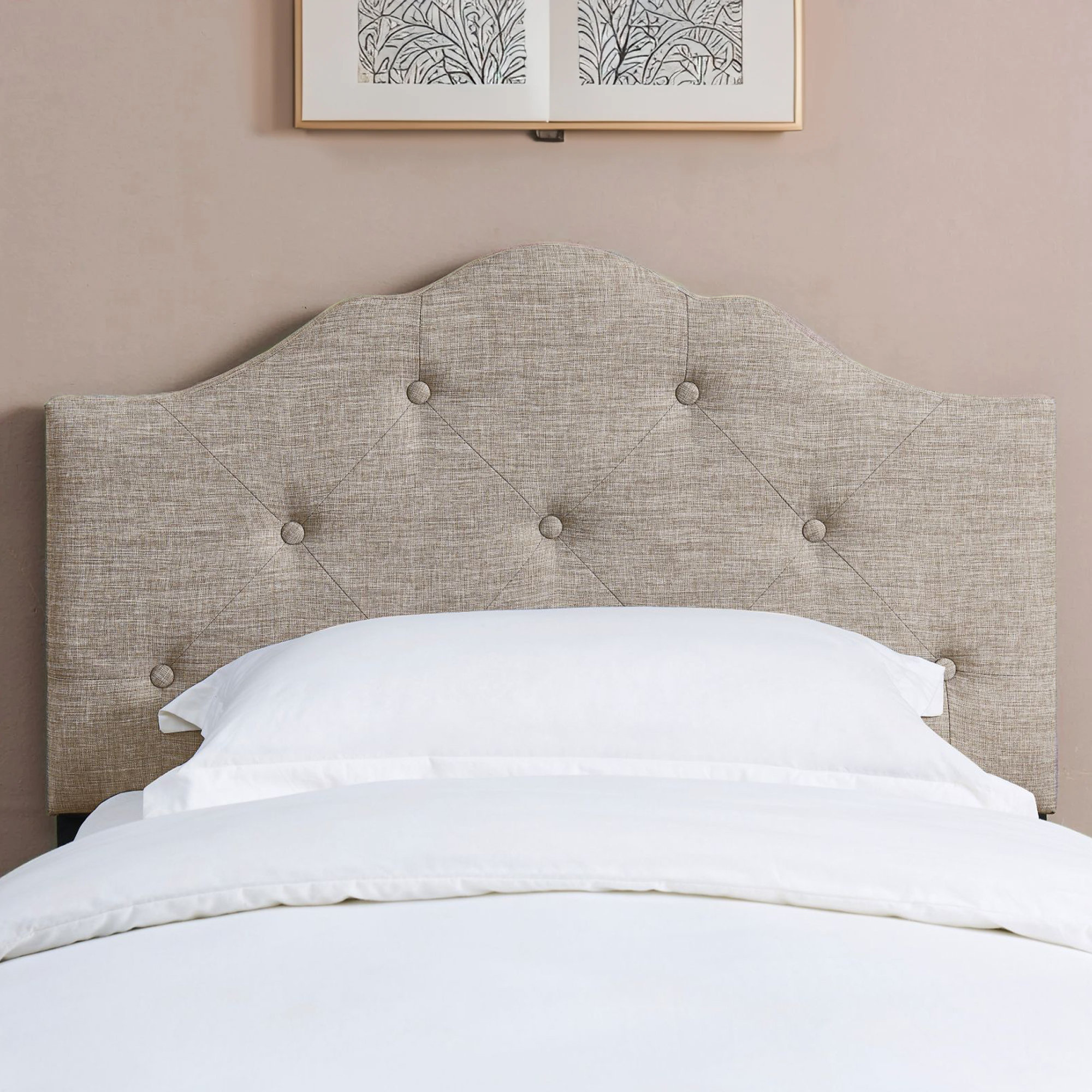 Winston Porter Charlie Twin Upholstered Tufted Round Headboard - Beige ...
