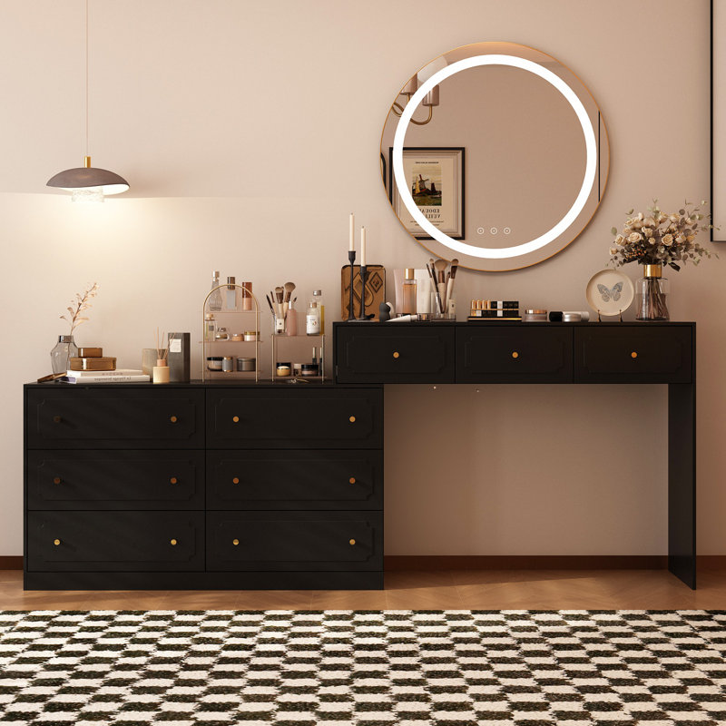 Latitude Run® Extendable Vanity Table With 9 Drawers | Wayfair