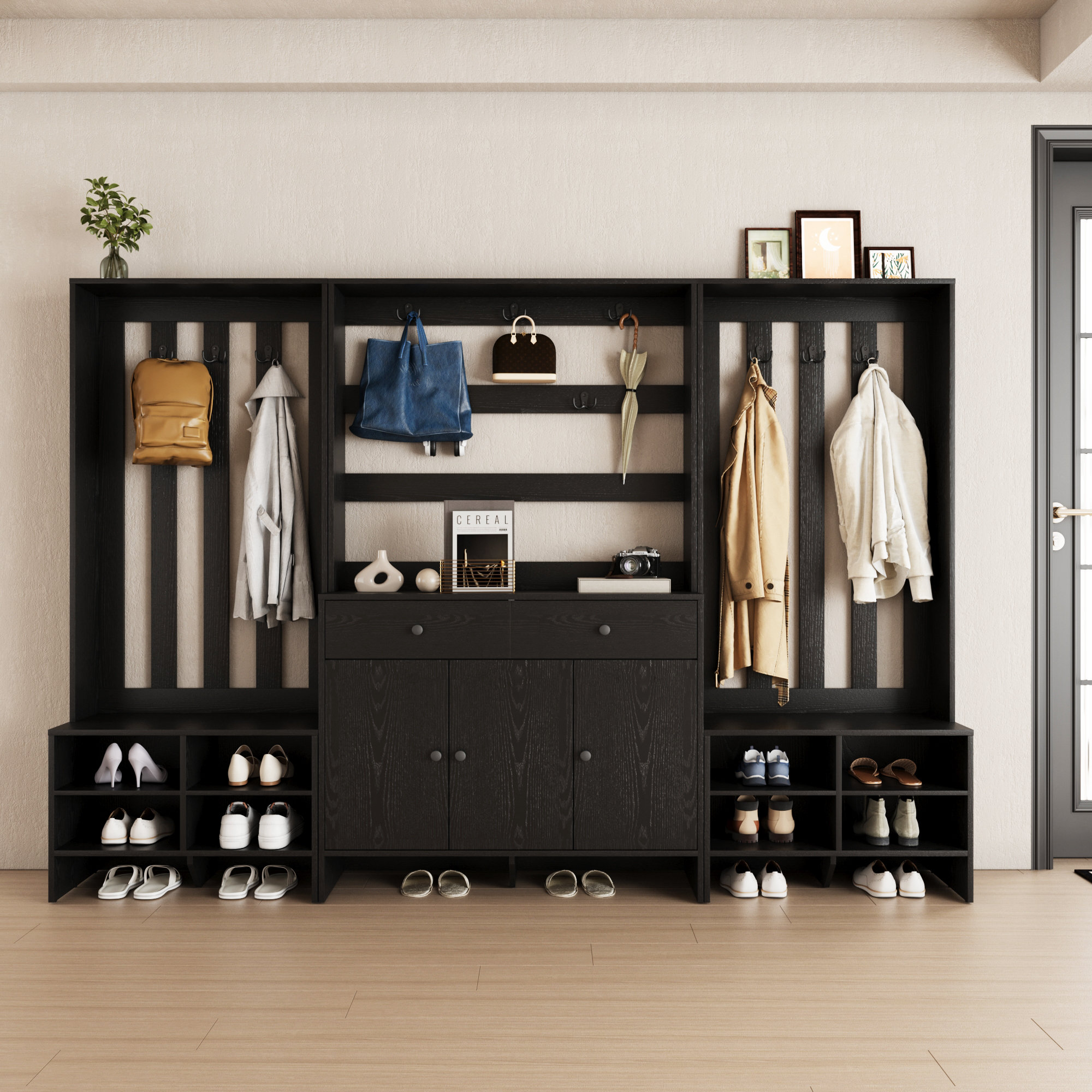 Hokku Designs 30 Pair Shoe Cabinet With Drawers, Entryway Shoe Storage ...