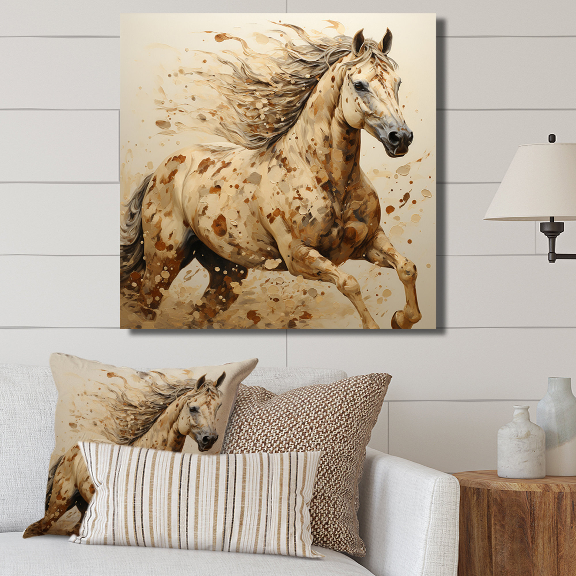 Union Rustic Beige Horse Harmonious Balance Pointillism - Print | Wayfair
