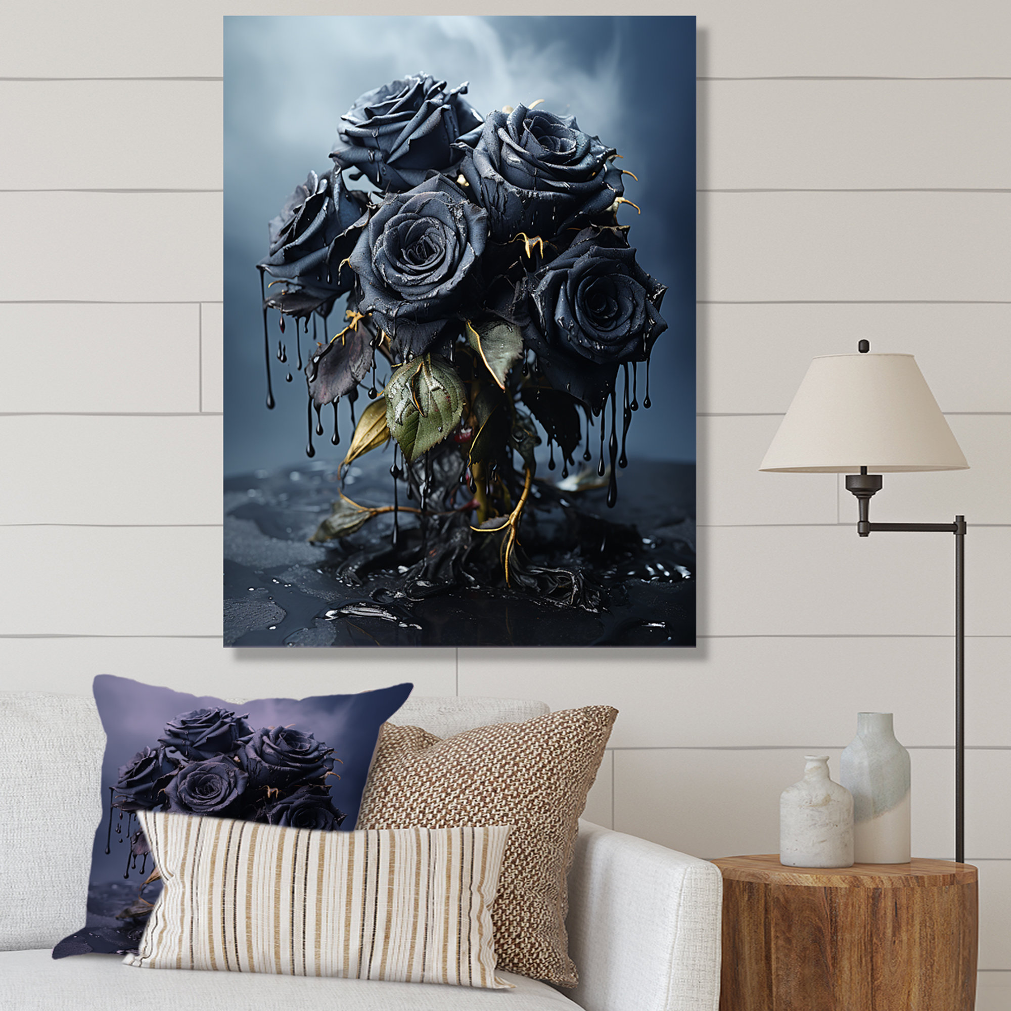 Lark Manor™ Midnight Black And Blue Roses Bouqet I - Roses Wall Art ...