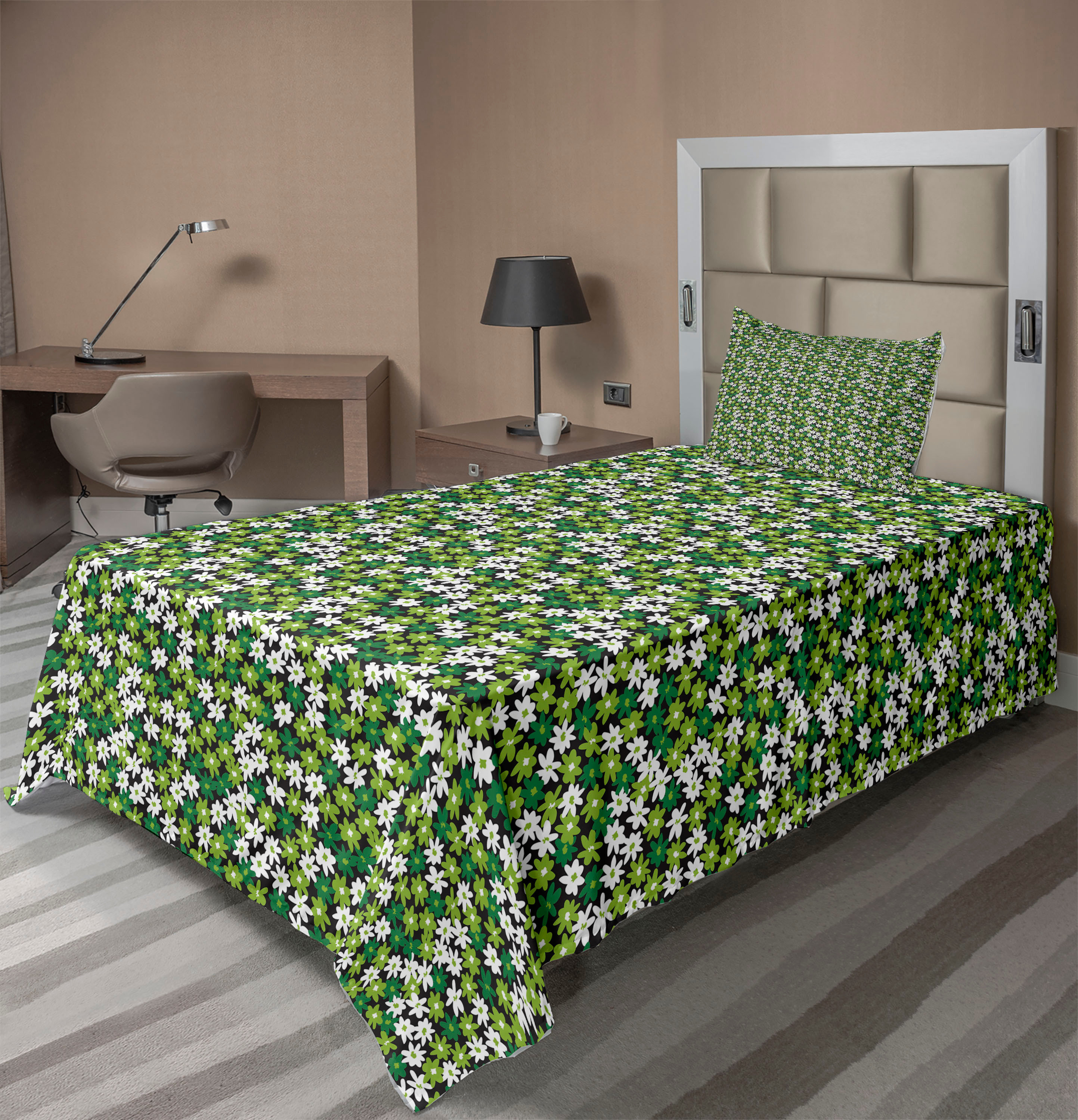 Ambesonne Floral Sheet Set Simplistic Daisy Flowers Art Lime Green and ...