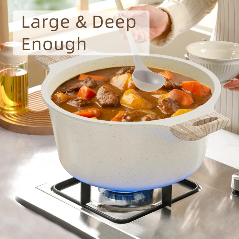 COEN 21-Piece Cream White Granite Nonstick Pots and Pans Set: Complete ...