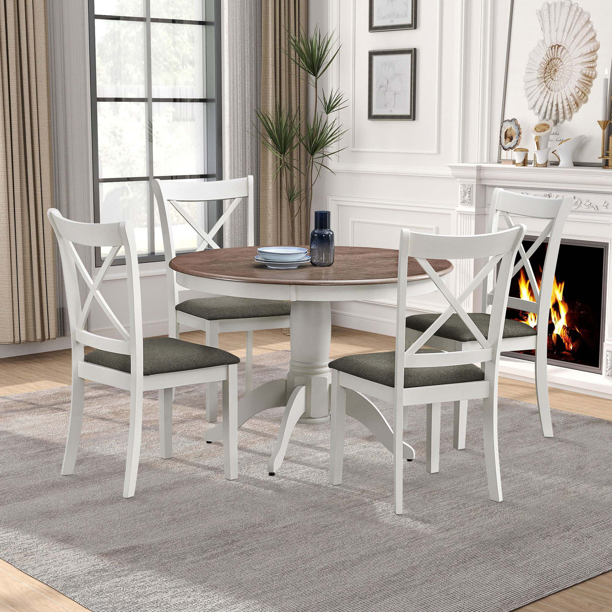 August Grove® 5-PCS Wooden Dining Table Set, Modern Round Table With 4 ...