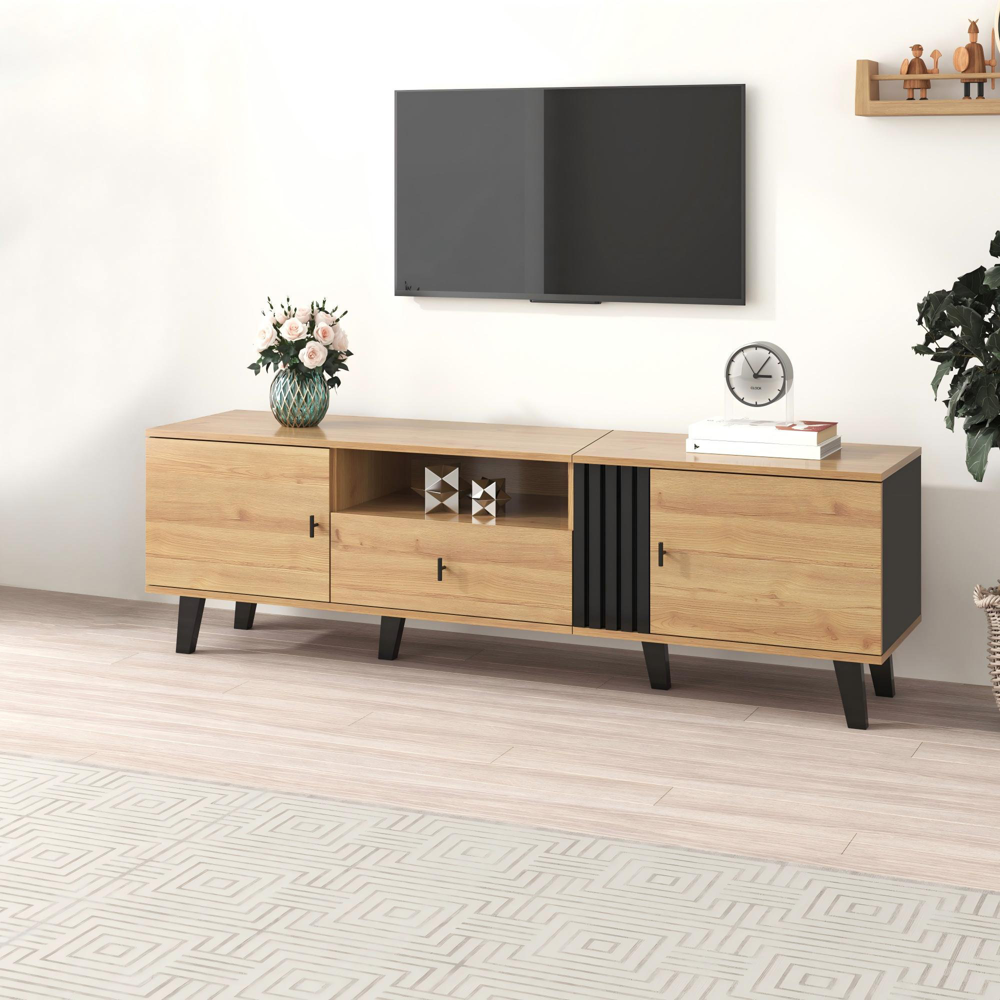 Fjørde & Co Tv Stand Up To 75" With 2 Doors And 1 Drawer Natural ...