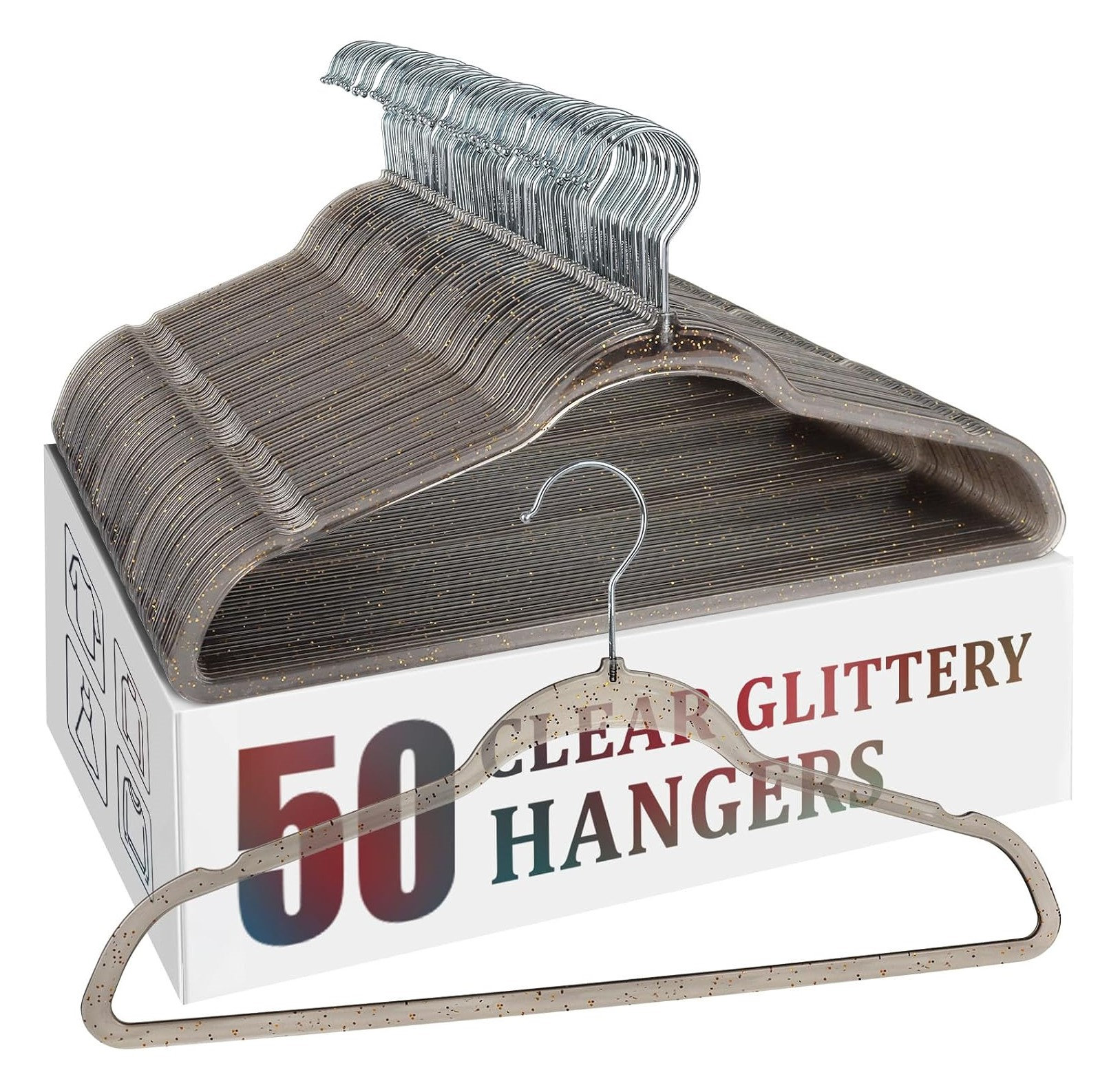 Rebrilliant Crystal Cut Hangers 50 Pack, 17.5 Inches Clear Glittery ...