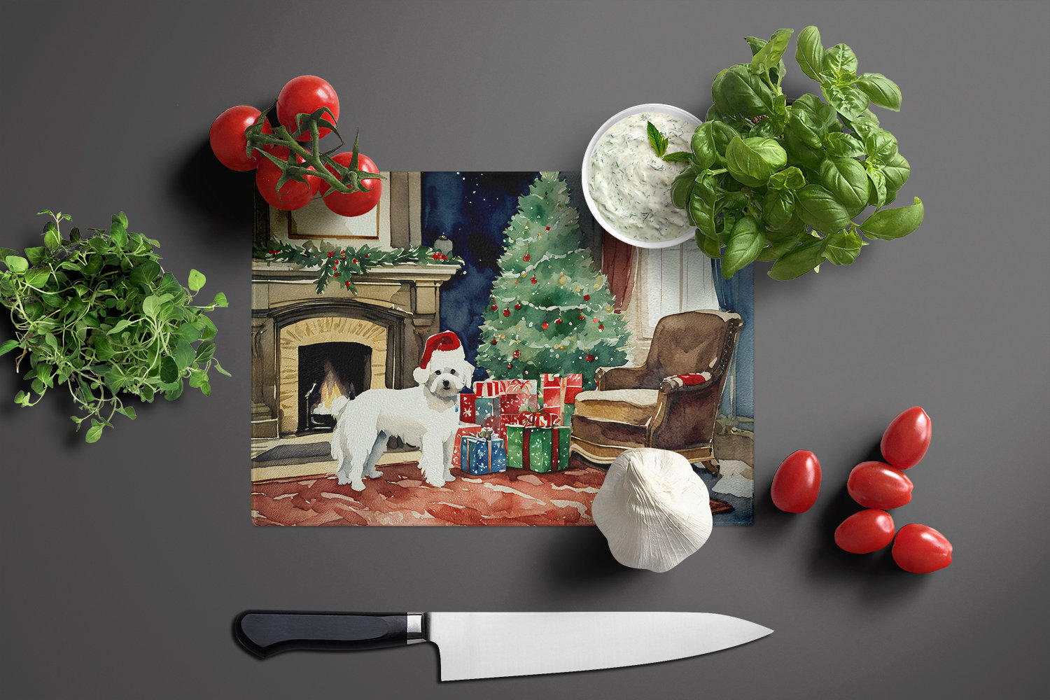 Caroline's Treasures Maltese Cozy Christmas Glass Cutting Board Large ...