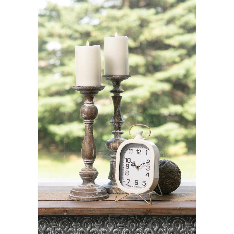 Brayden Studio® Desk Analog Metal Mechanical Tabletop Clock in White ...