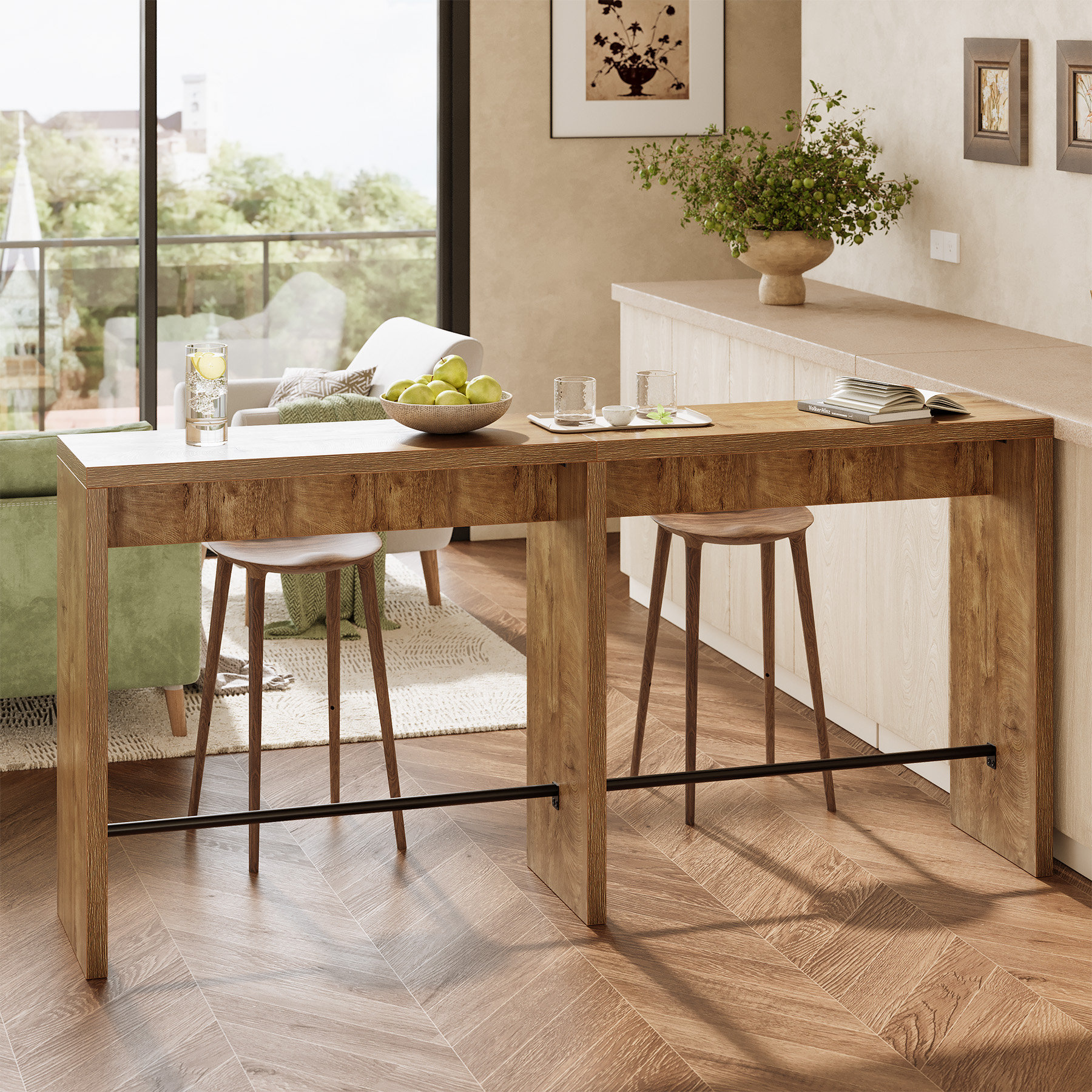 17 Stories 78.74" Extra Long Bar Table, High Top Pub Table with ...