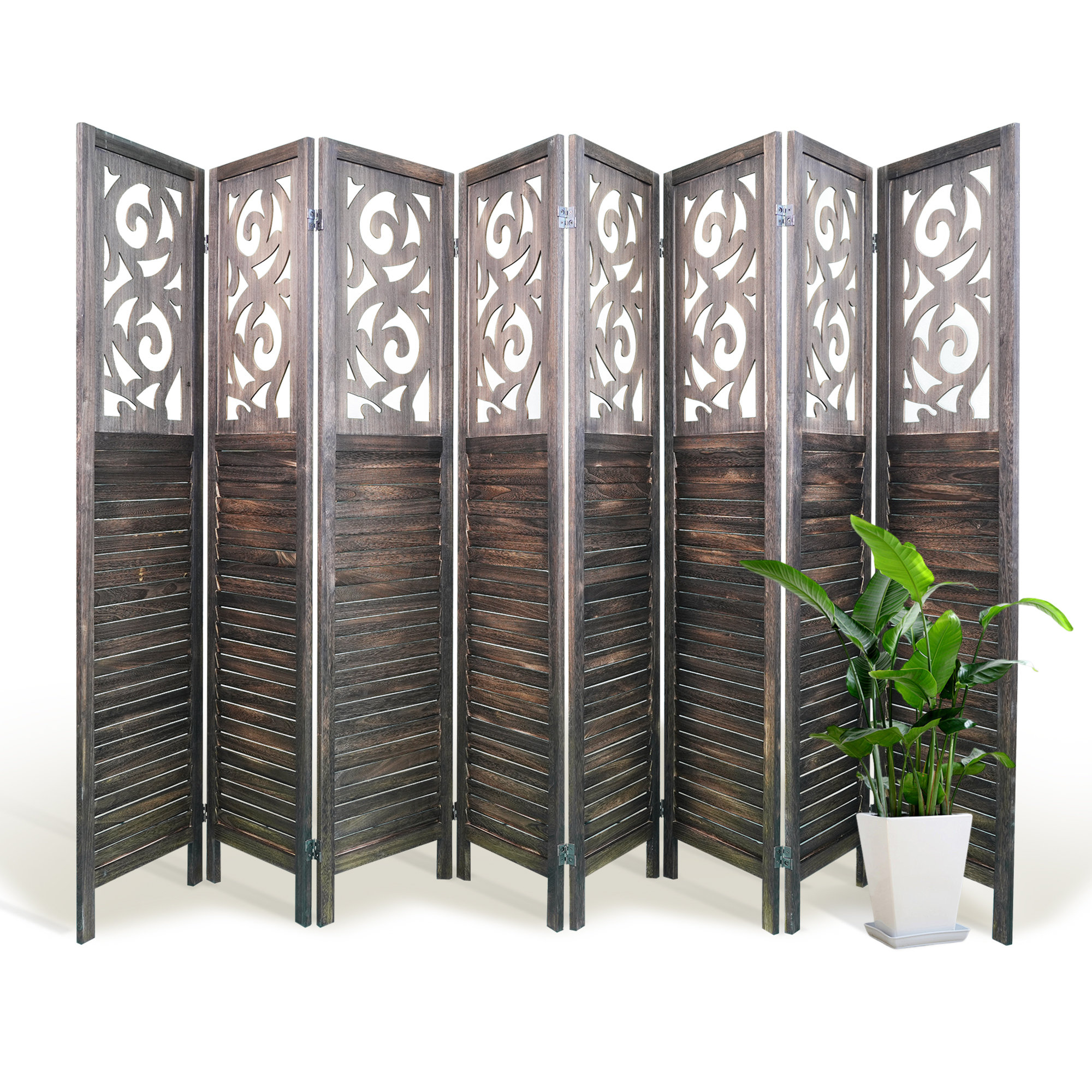 Winston Porter 8 Panel Room Divider,5.6FT Wood Carved Room Dividers ...