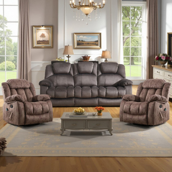 Bonzy Home 3 Piece Extra Soft Padding Manual Reclining Living Room Set ...