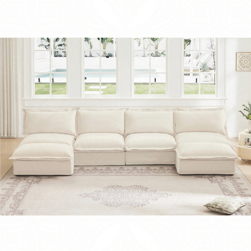 Hokku Designs Slipcovered U Shape 4 Seater Sectional Long Sectionl Cocuh, Armless Sectional Sofa ...
