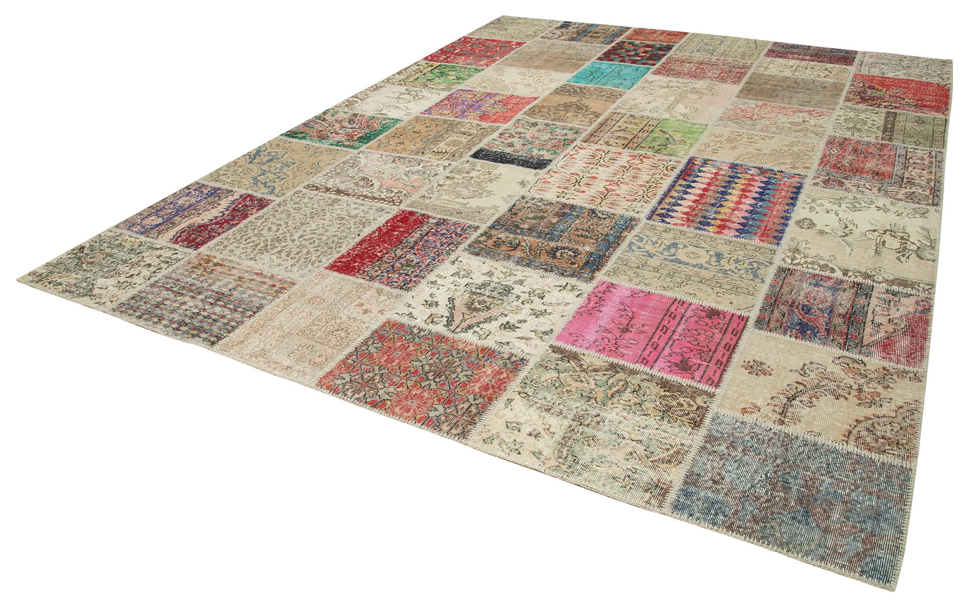 Aegean House Kırk Yama Beige Patchwork Wool Handmade Area Rug | Wayfair