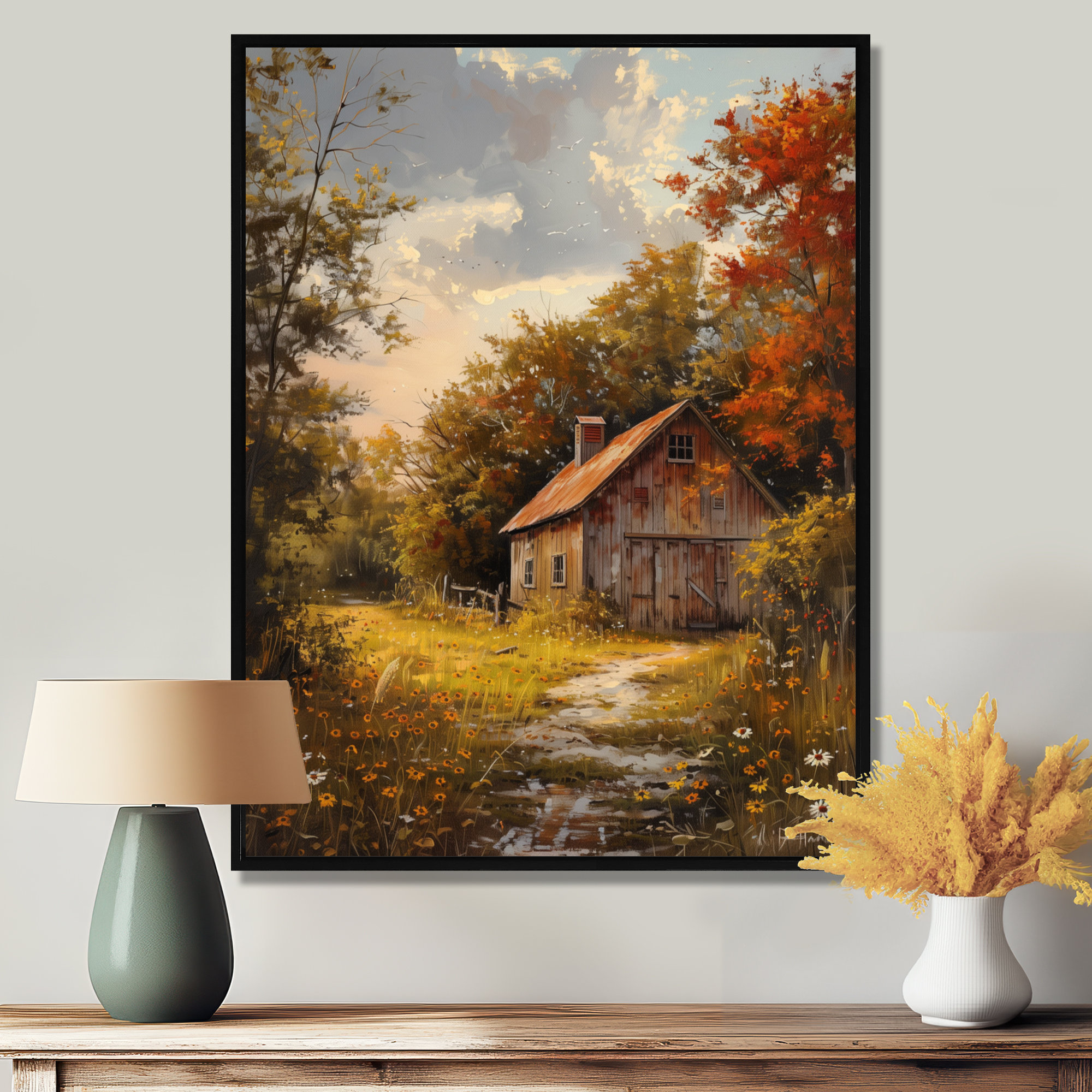 Design Art Brown Autumn Barn Rustic Charm I - Barn Wall Art Print | Wayfair