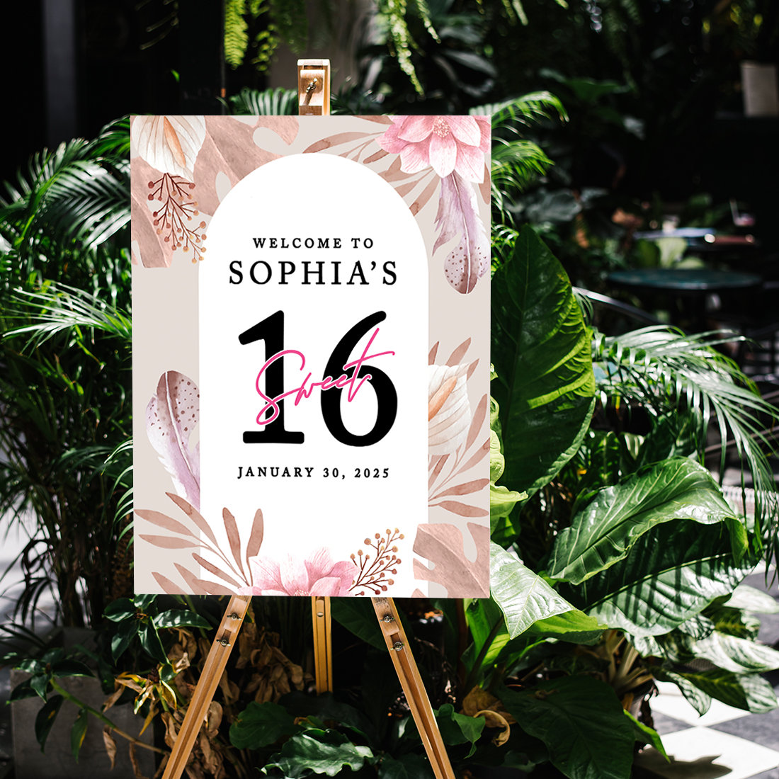 Koyal Wholesale Large Custom Sweet 16 Welcome Sign, Boho Florals ...