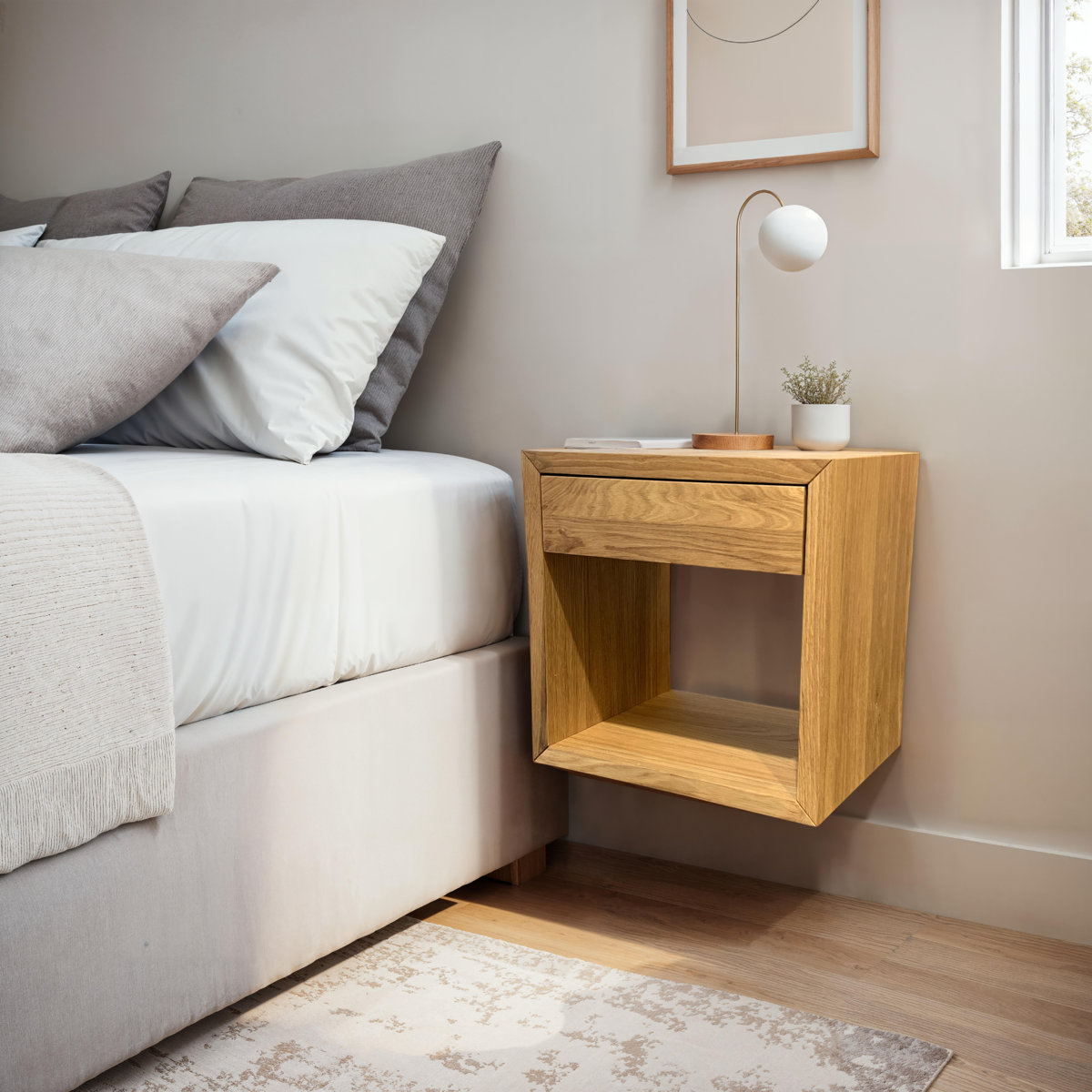 Ivy Bronx Traskwood - Solid Oak Wood Floating Nightstand / Bedside ...
