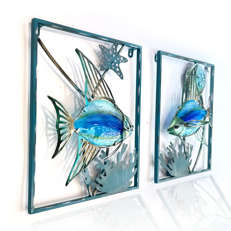 Beachcrest Home™ Fish Glass Art Wall Sculpture For Patio,Beach,Garden ...