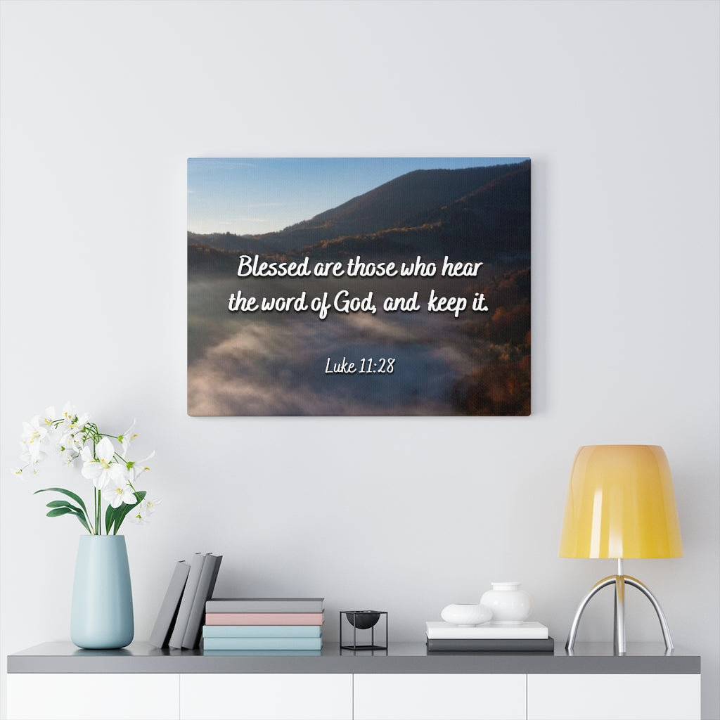 Blue Elephant Blessed Are They Luke 11:28 - Wrapped Canvas Typography ...