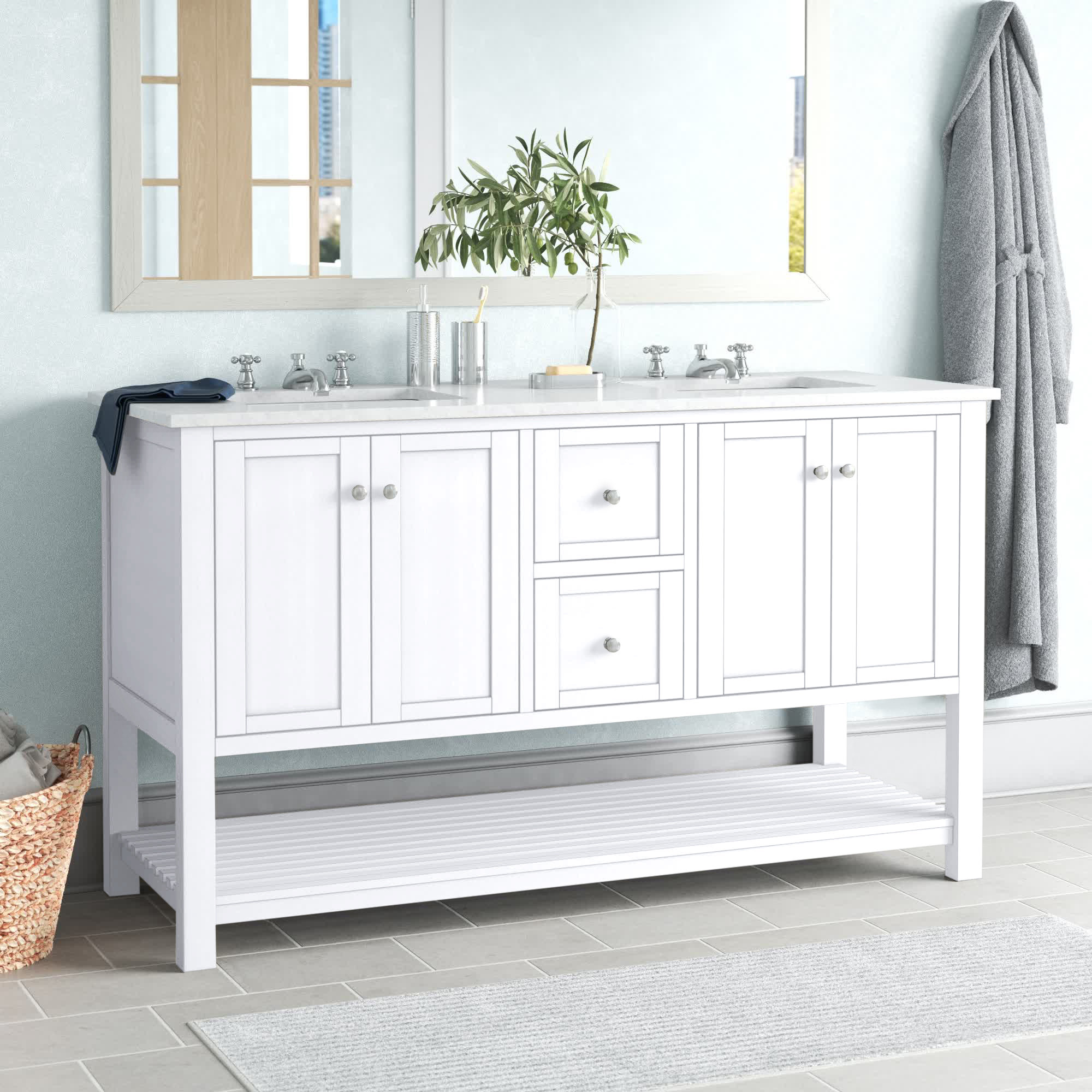 Three Posts™ Binne 60'' Double Bathroom Vanity with Top & Reviews | Wayfair