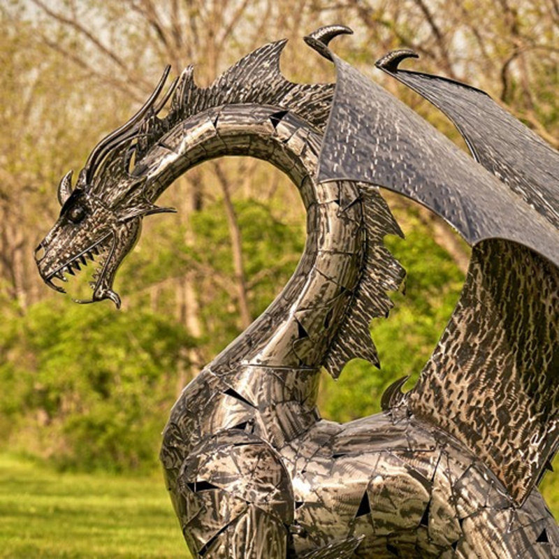 Zaer Ltd International 6ft. Tall Large Metal Dragon Statue "Angry Ira ...