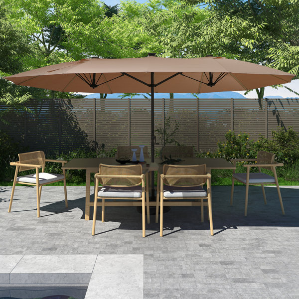 Arlmont & Co. Nyele 180'' x 108'' Rectangular Lighted Market Umbrella ...