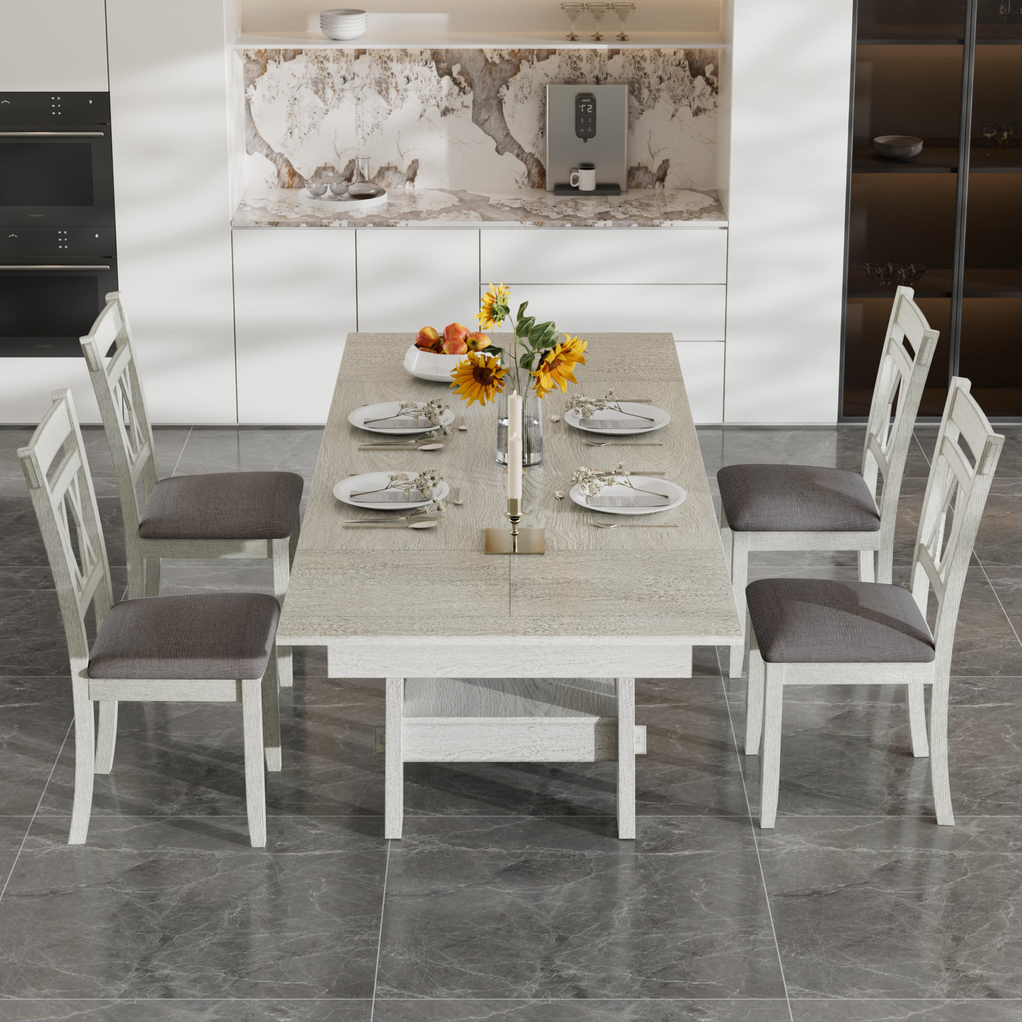 Gracie Oaks 5-Piece Extendable Solid Wood Dining Table Set For 4-6 ...