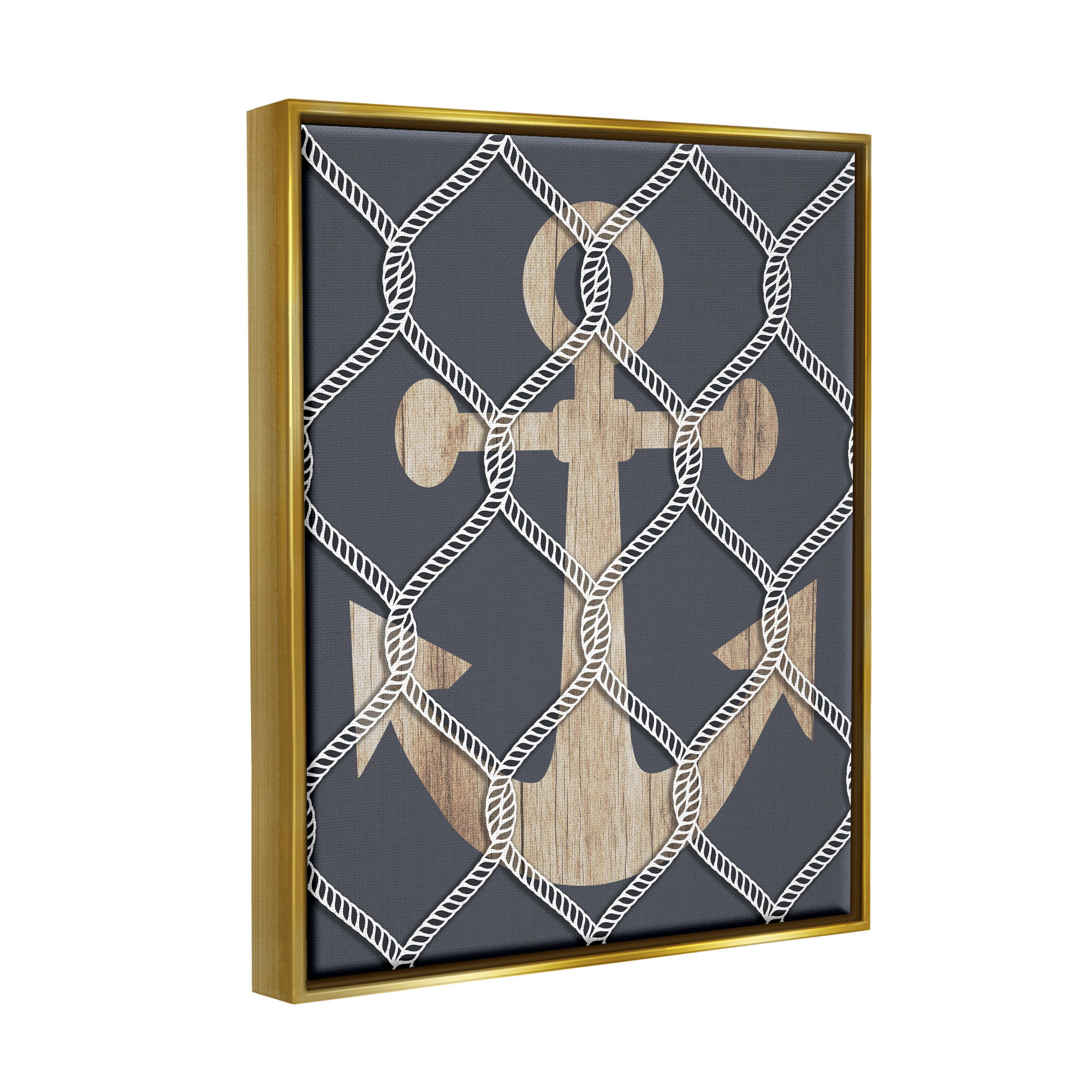 Stupell Industries Nautical Anchor Linked Rope Floater Canvas Wall Art ...