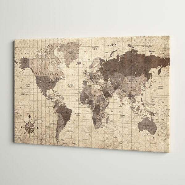 Three Posts™ Distressed World Map On Canvas Print & Reviews | Wayfair