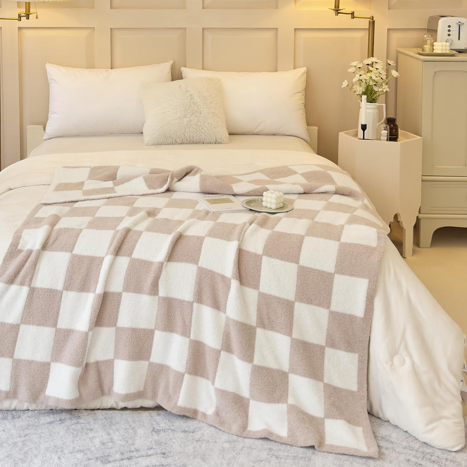 WIZIAT Ultra Soft Cozy Checkered Knitted Throw Blanket Fluffy ...