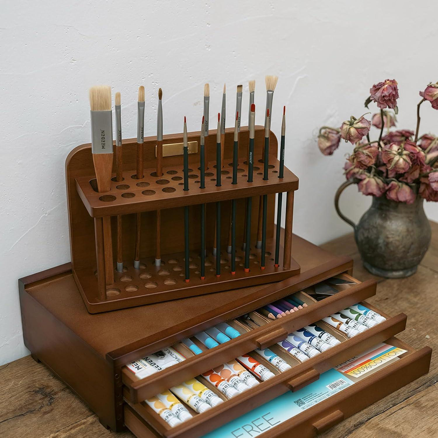 Inbox Zero Wooden Paint Brush Organizer,1 Tier | Wayfair