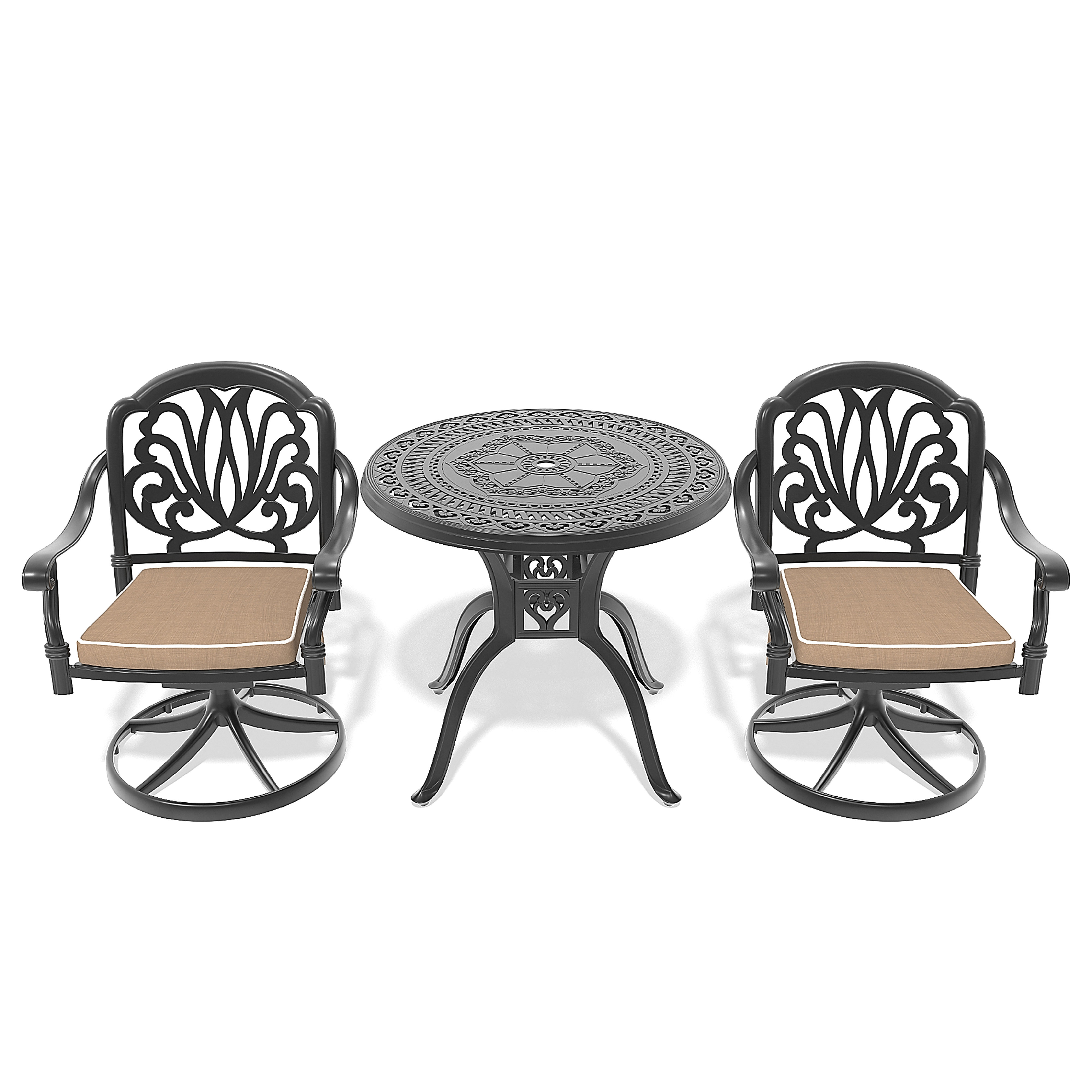 Canora Grey All-Weather Cast Aluminum Dining Set, Include Swivel Chairs ...