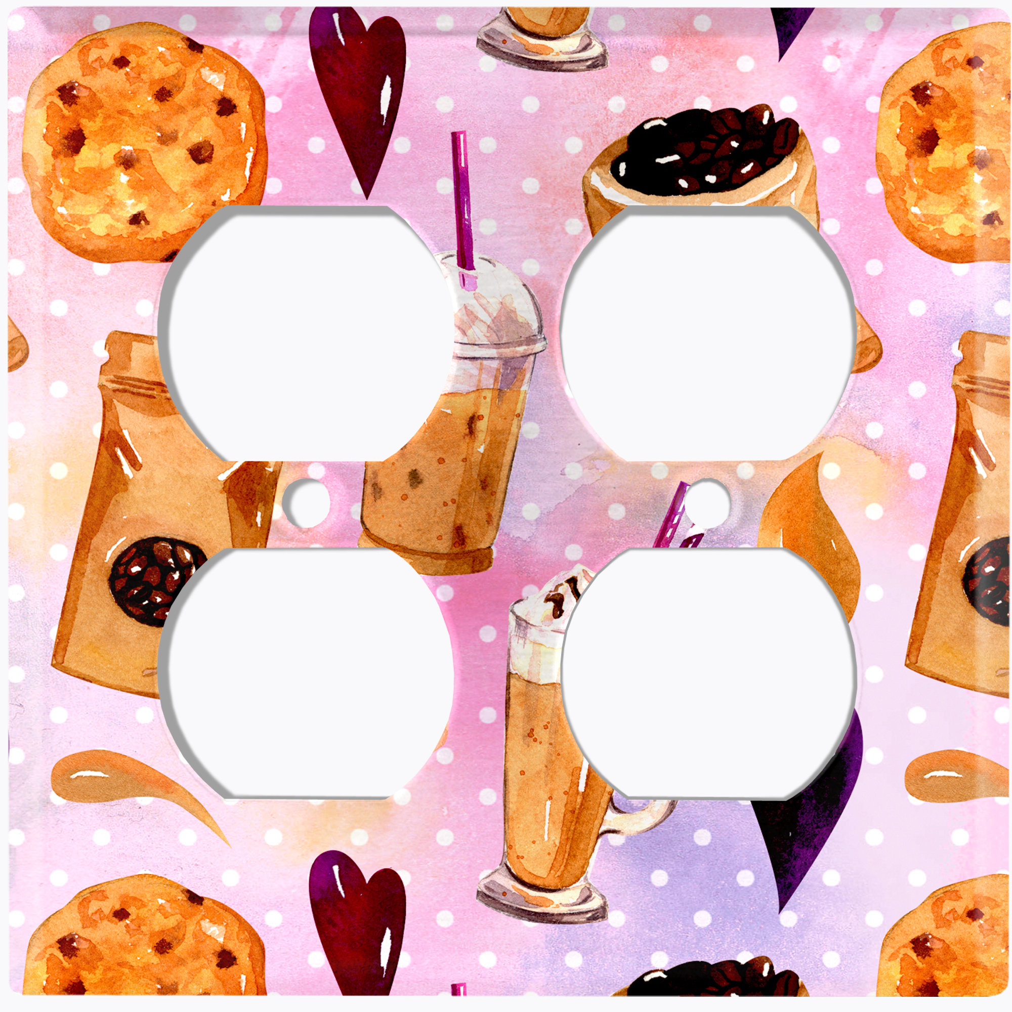 WorldAcc Coffee Beans Cookie Treats Hearts Polka Dots 2-Gang Duplex ...