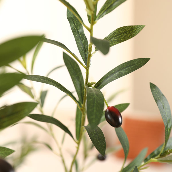 Primrue Adcock 8ft Artificial Olive Tree with 18in White Planter, Tall ...