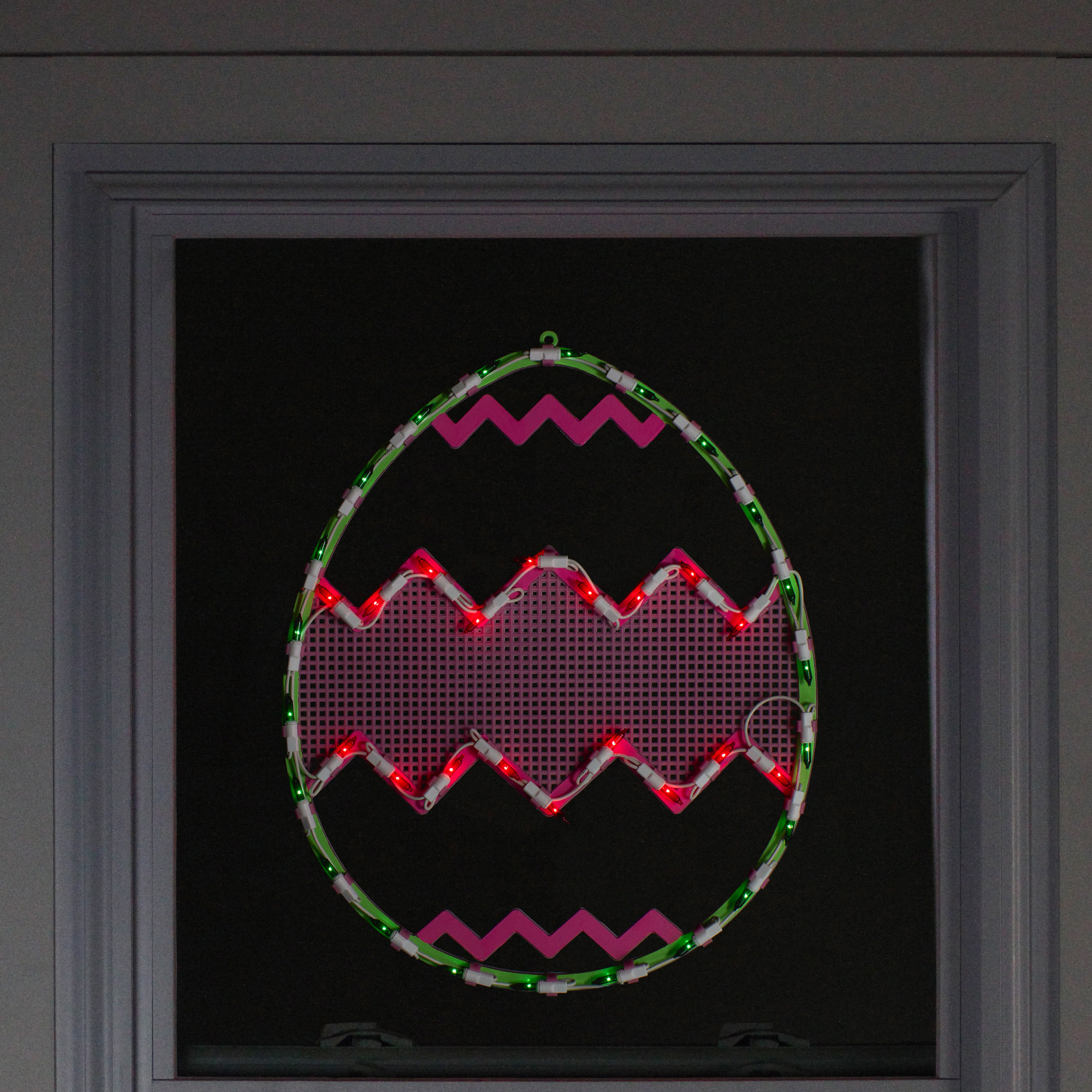 Northlight Seasonal 17" Lighted Green With Pink Chevron Stripe Easter ...