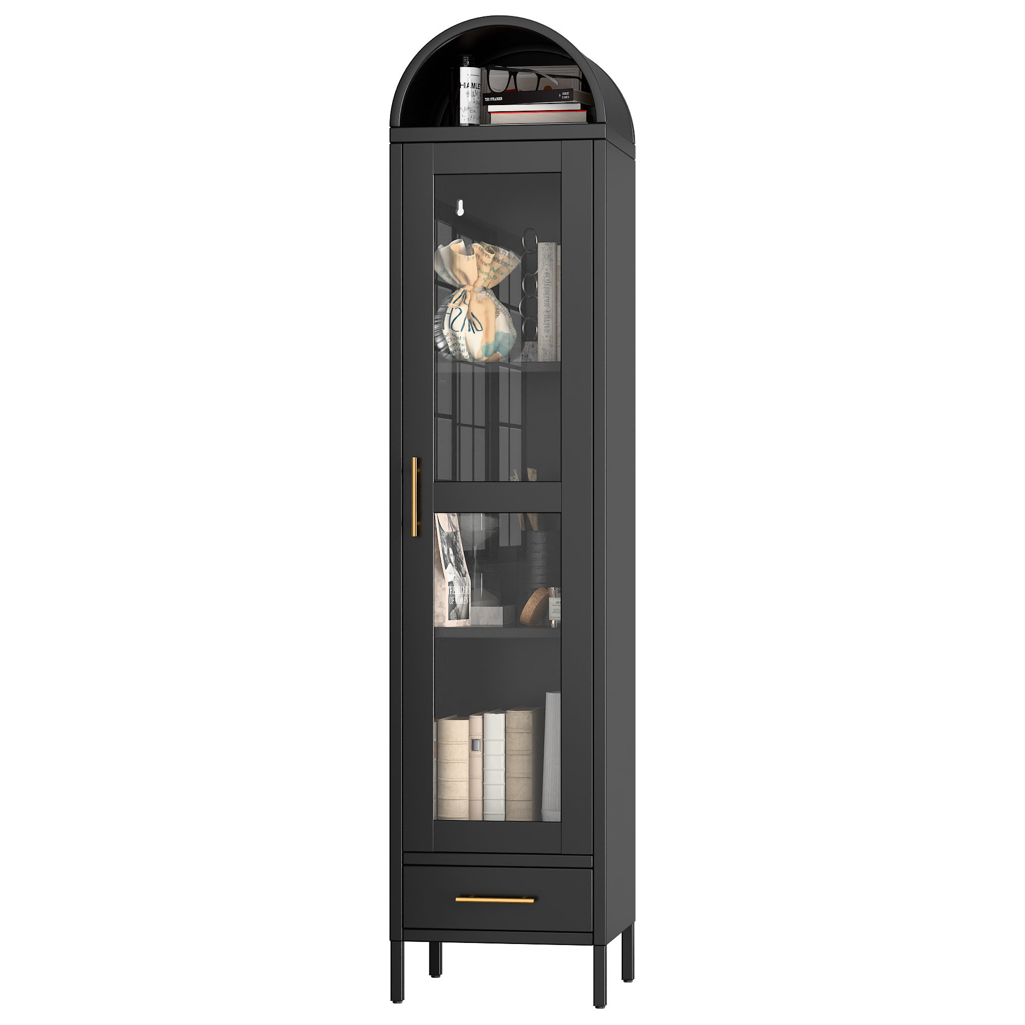 GangMei Metal Arched Storage Display Cabinet,1 Glass Door And Bottom 1 ...
