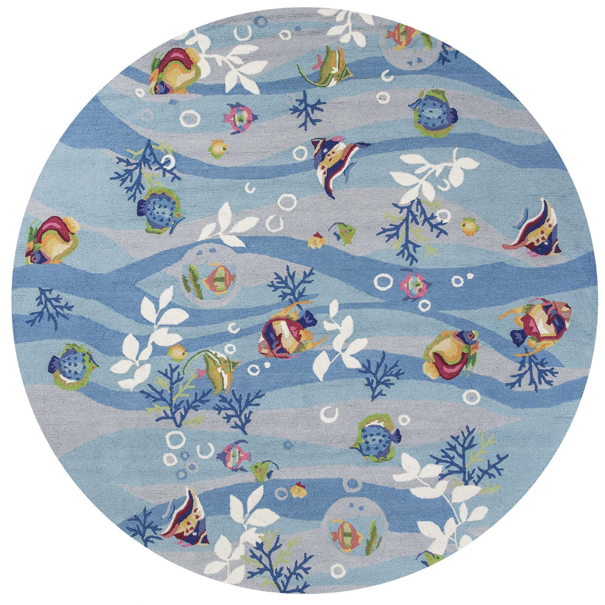 Highland Dunes Stradford Blue Hand Hooked Marine Life Indoor Area Rug ...