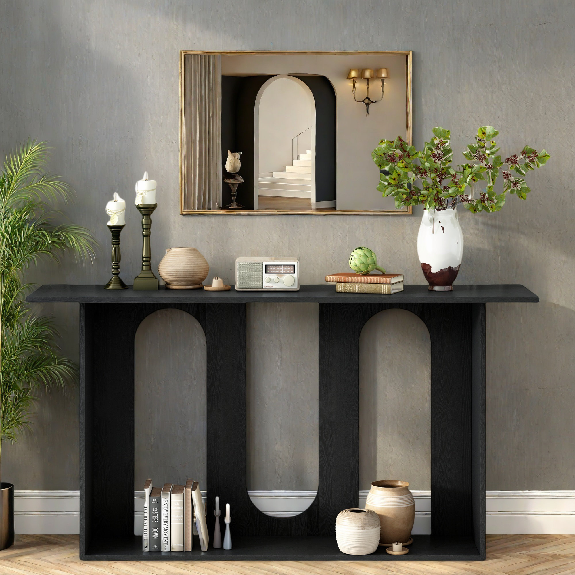 Latitude Run® Modern Curved Design Ash Veneer Console Table With Shelf ...