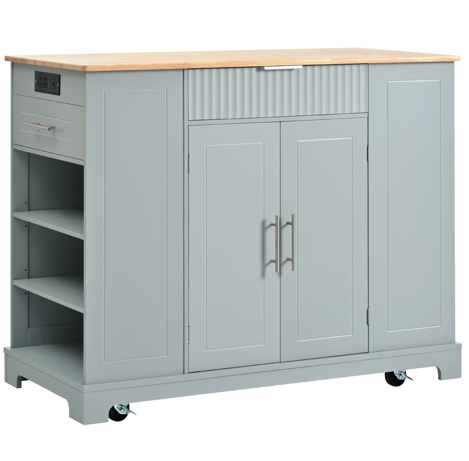 Latitude Run® K&K Fluted Kitchen Island with Trash Can Storage Cabinet ...
