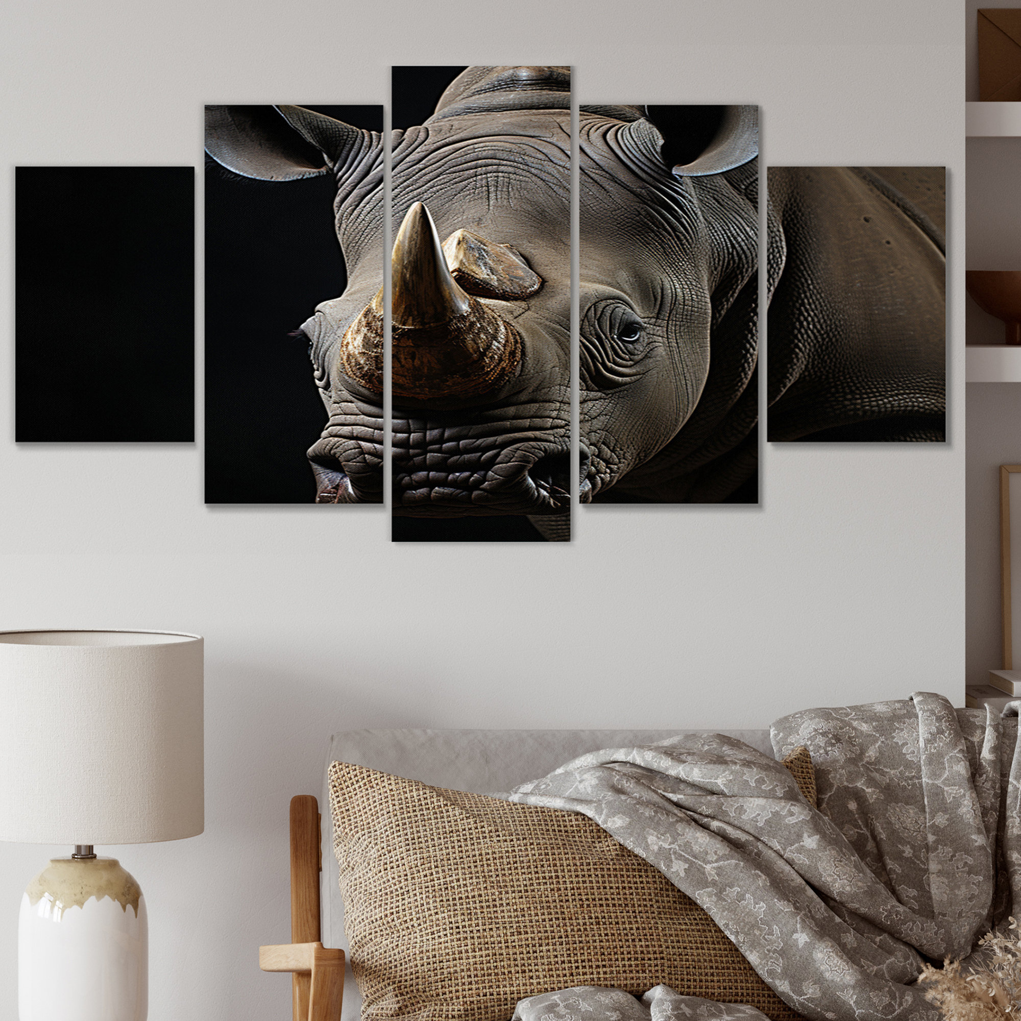 Ebern Designs Grey Rhinoceros Portrait - Animals Wall Art Print - 5 ...