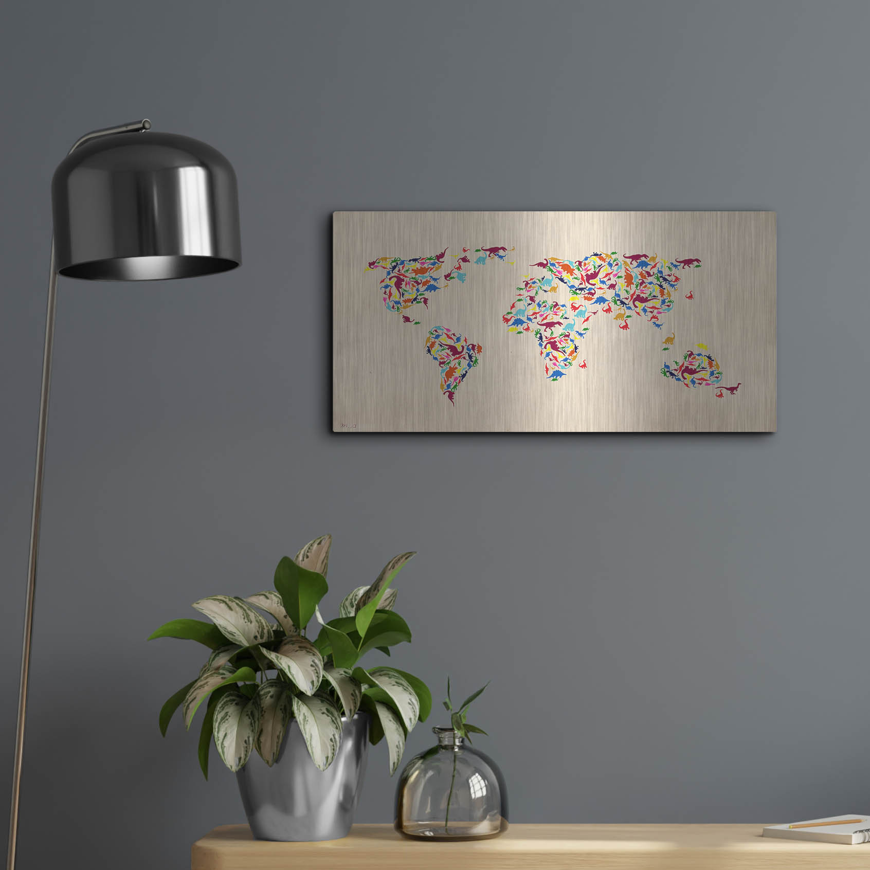 Trinx 'Dino Map Of The Workld 2' by Mark Ashkenazi Metal Wall Art | Wayfair