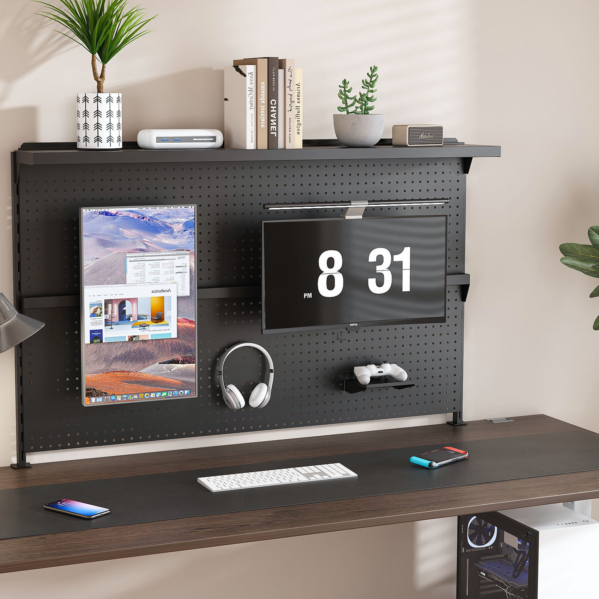 Zedazoom Clamp-On Desk Pegboard With Single Monitor Stand, 35 Inch ...