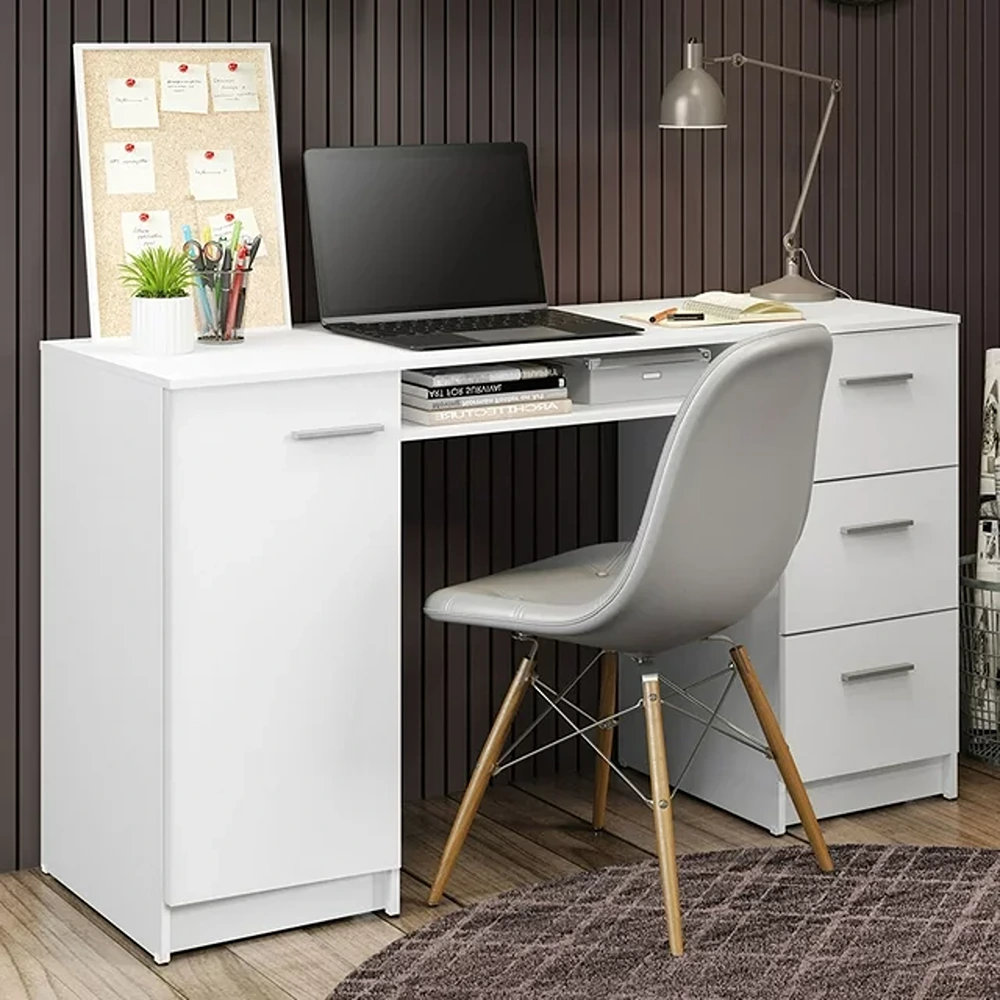 Latitude Run® Computer Desk with 3 Drawers, 1 Door and 1 Storage Shelf ...