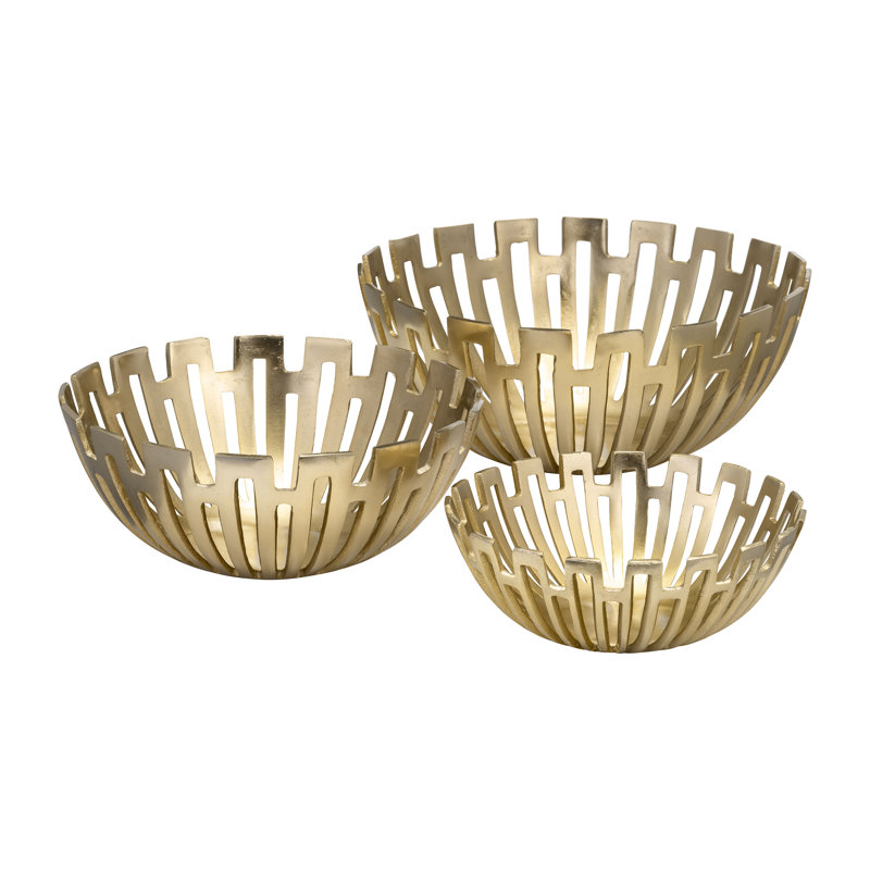 Mercer41 Set of 3 Metal Bowls Contemporary Abstract Glam Coastal Cut ...