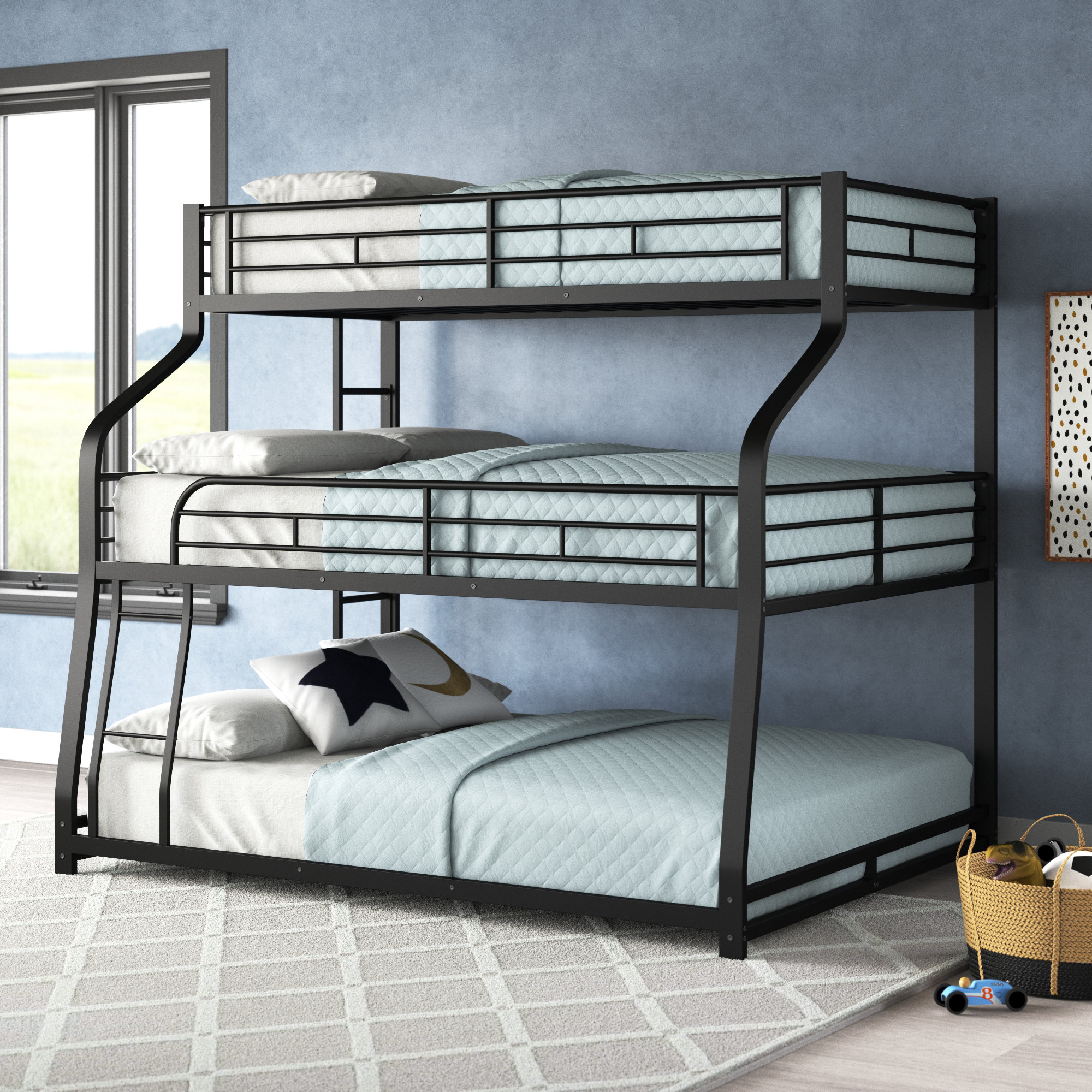 Viv + Rae™ Hust Metal Triple Bunk Bed With Ladder And Full-Length ...